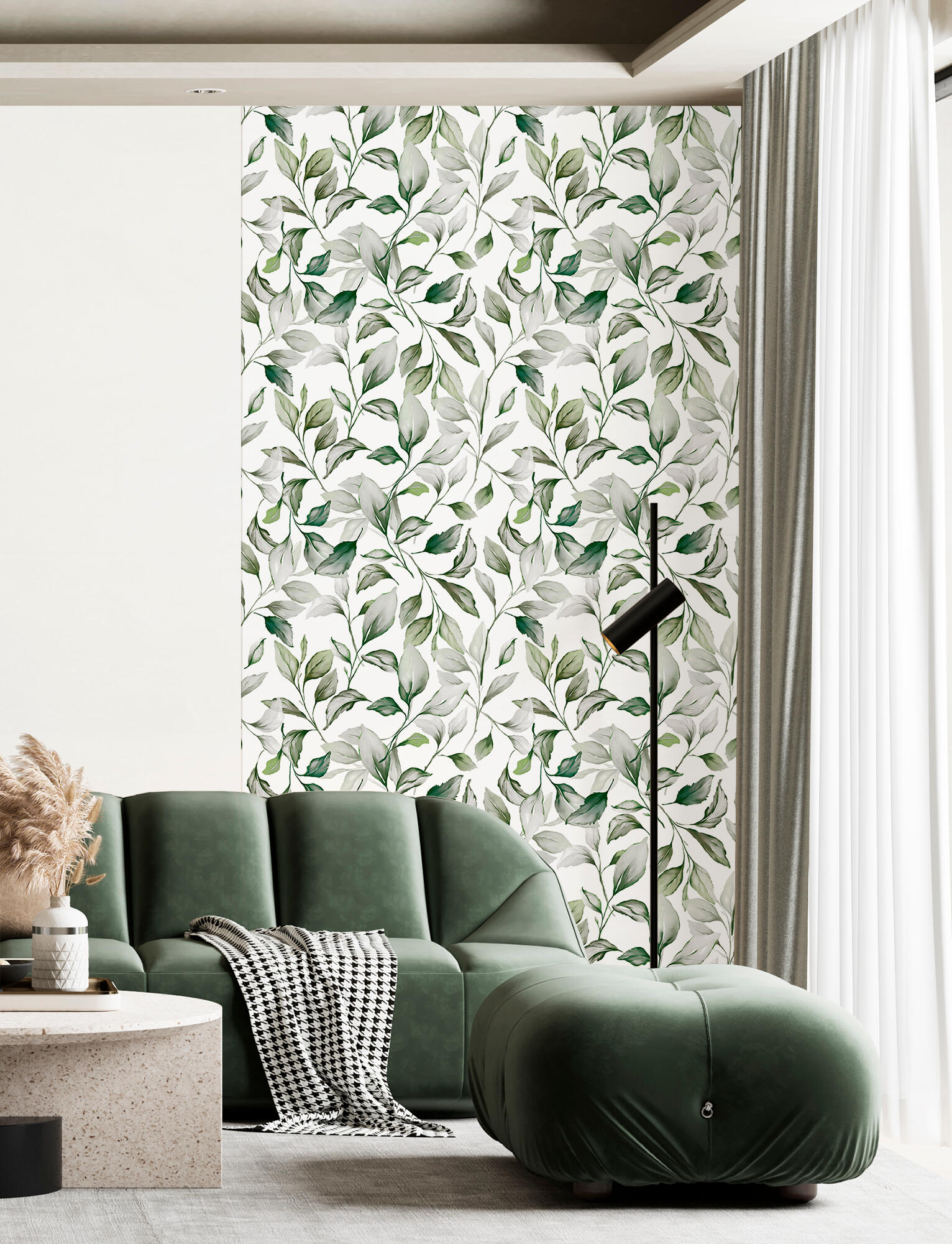 Papel pintado TNT aplicación cola en pared Naturaleza Hojas verde ...