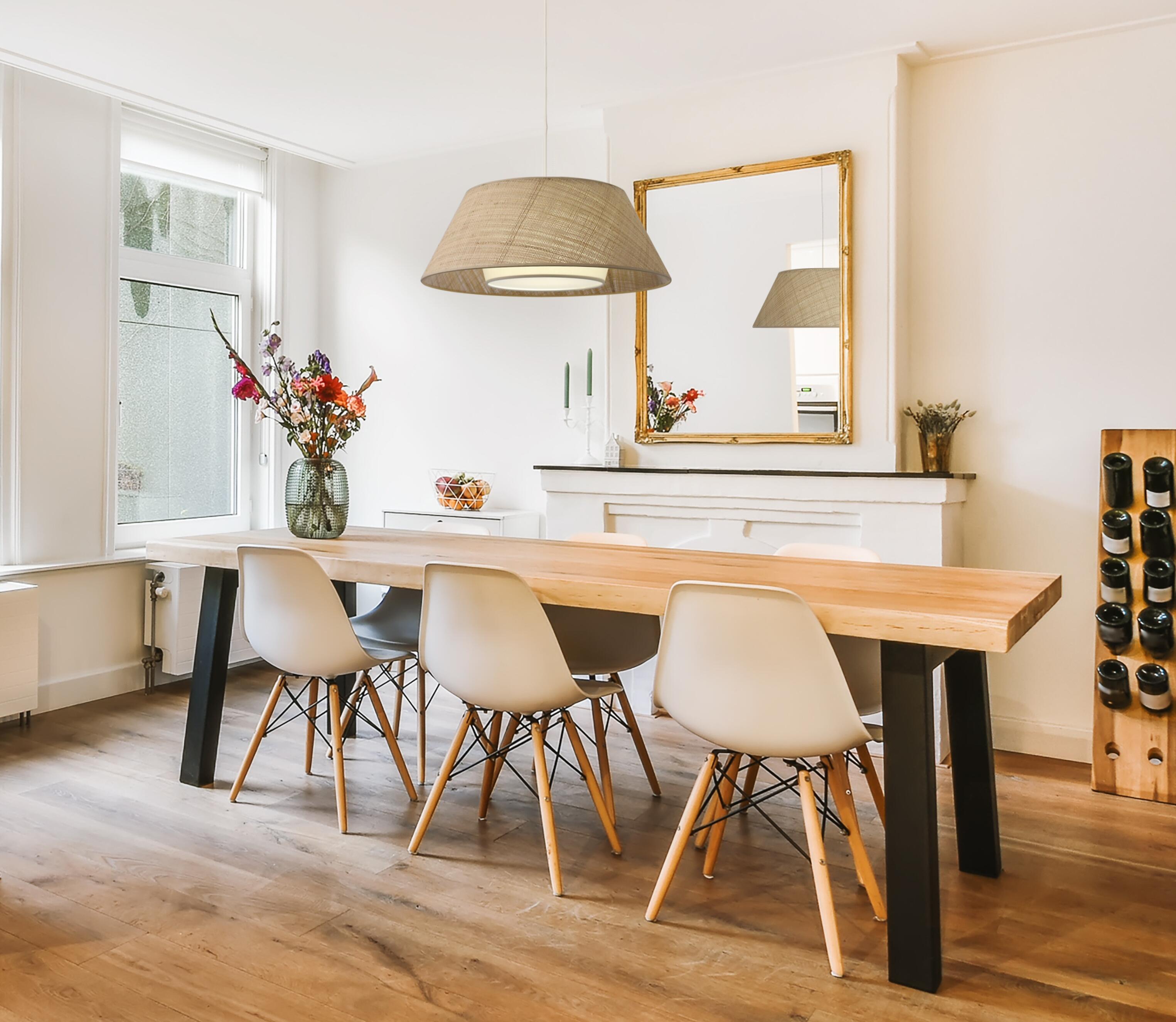 Lámpara de techo colgante de algodón poliéster y rafia beige 1 luz E27 ...