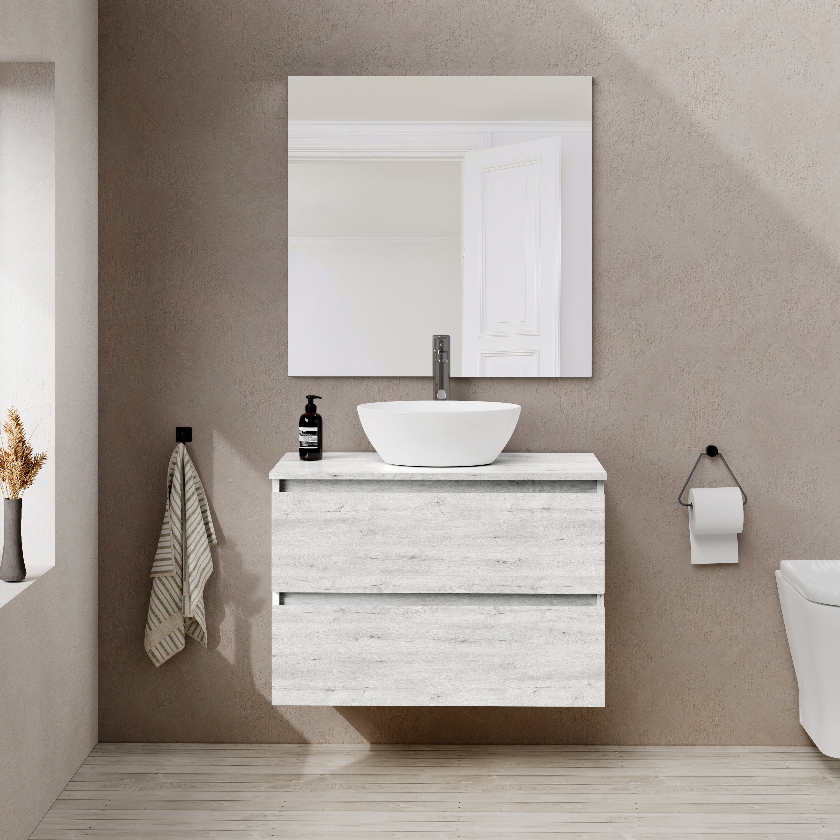 Mueble de baño con lavabo y espejo Sand gris 70x46 cm | Leroy Merlin