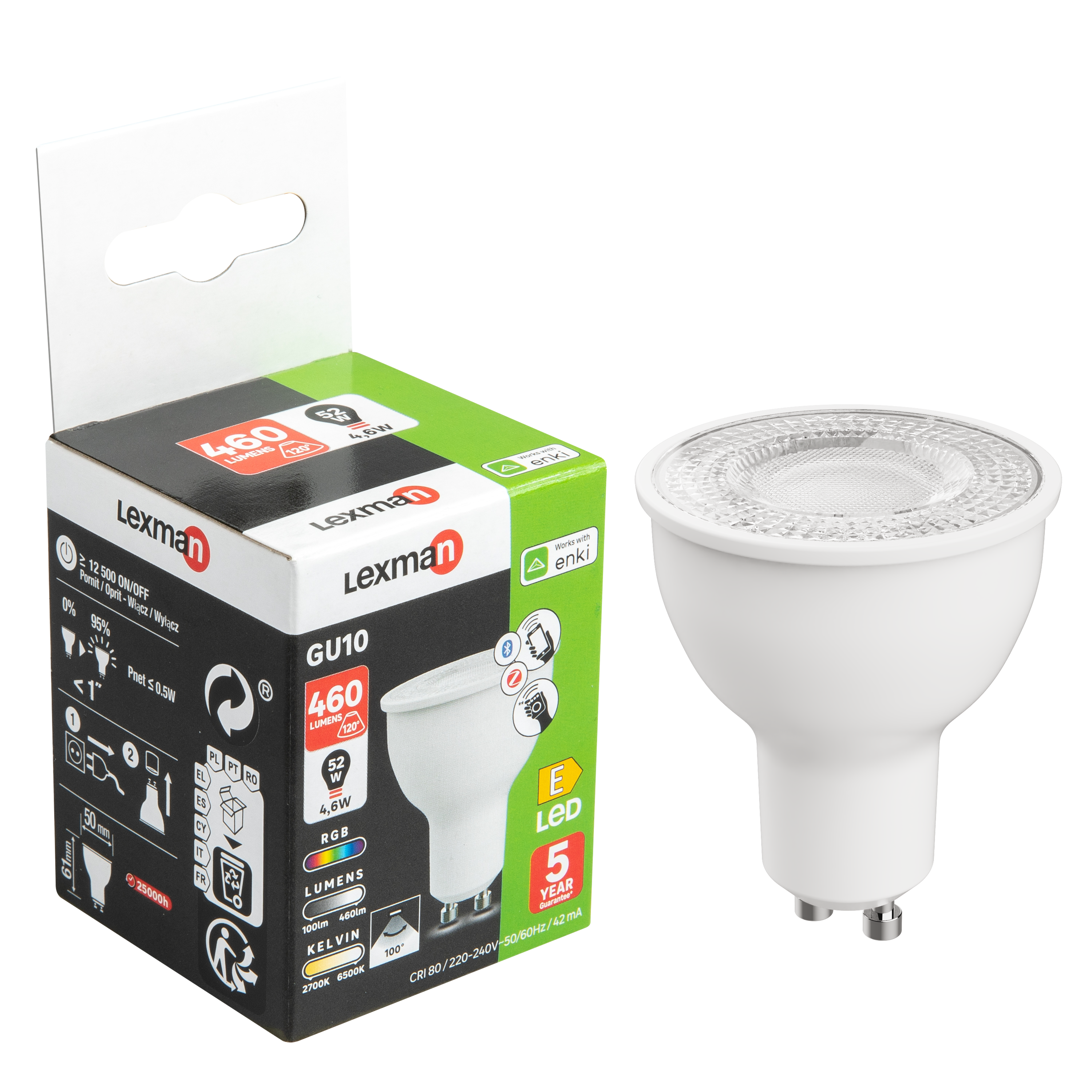 Bombilla LED GU10 500 lúmenes 4.6W CCT 2700K-6500K CRI 89-80 luz ...