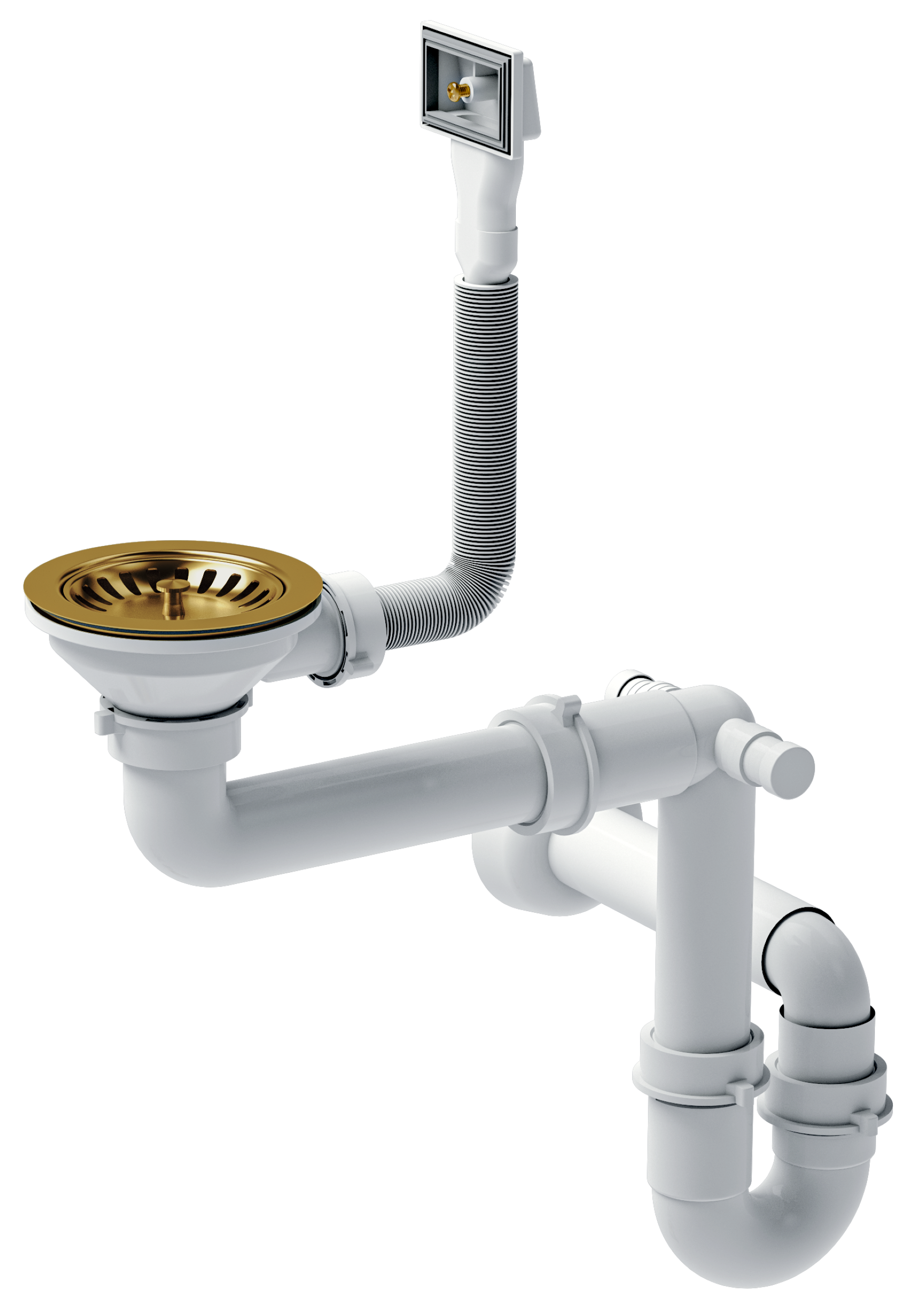 Syfon zlewu 90 mm prostokąt 1-komorowy oszczędzający miejsce złoty ...