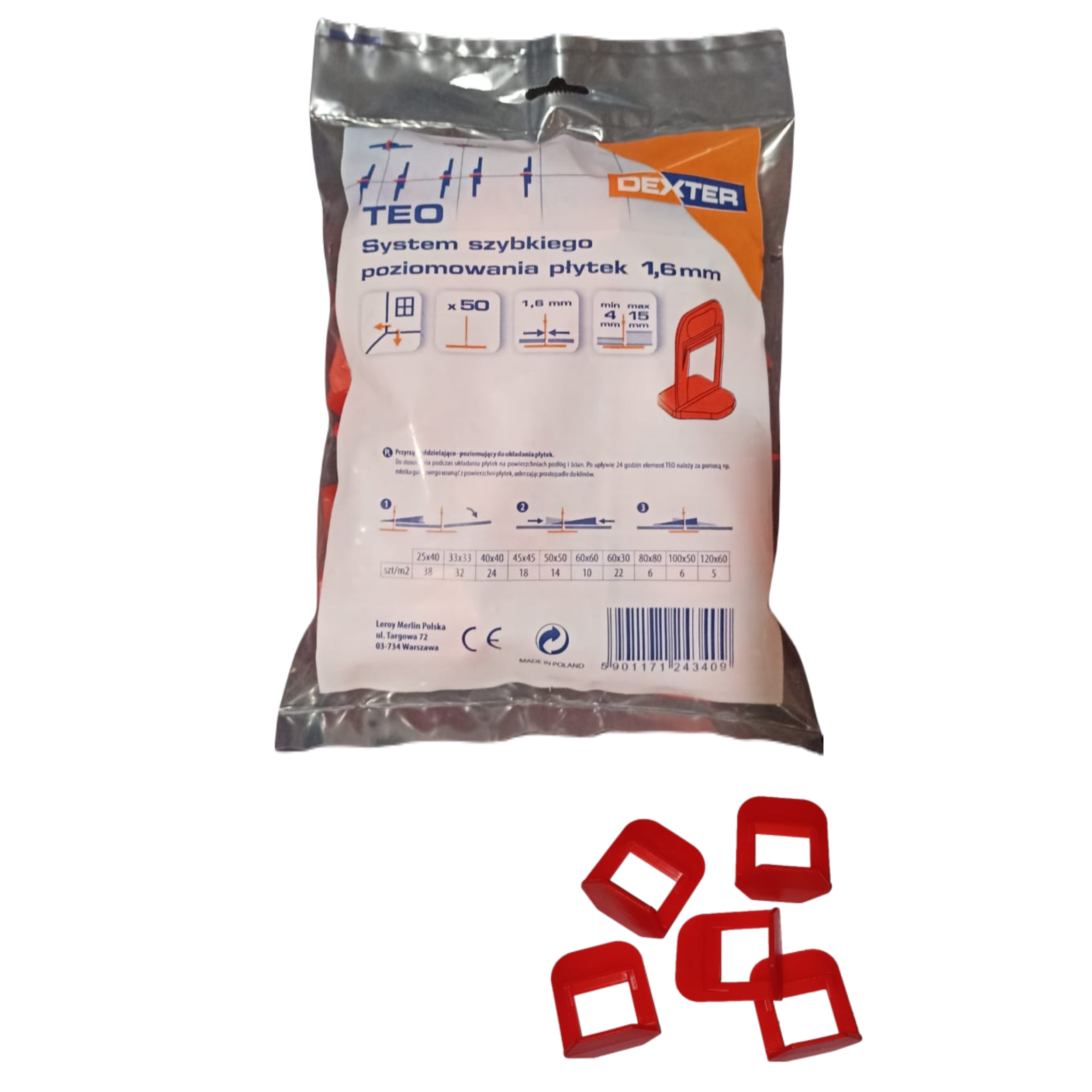 System poziomujący 50 szt. 1.6 mm Teo Dexter - Leroy Merlin