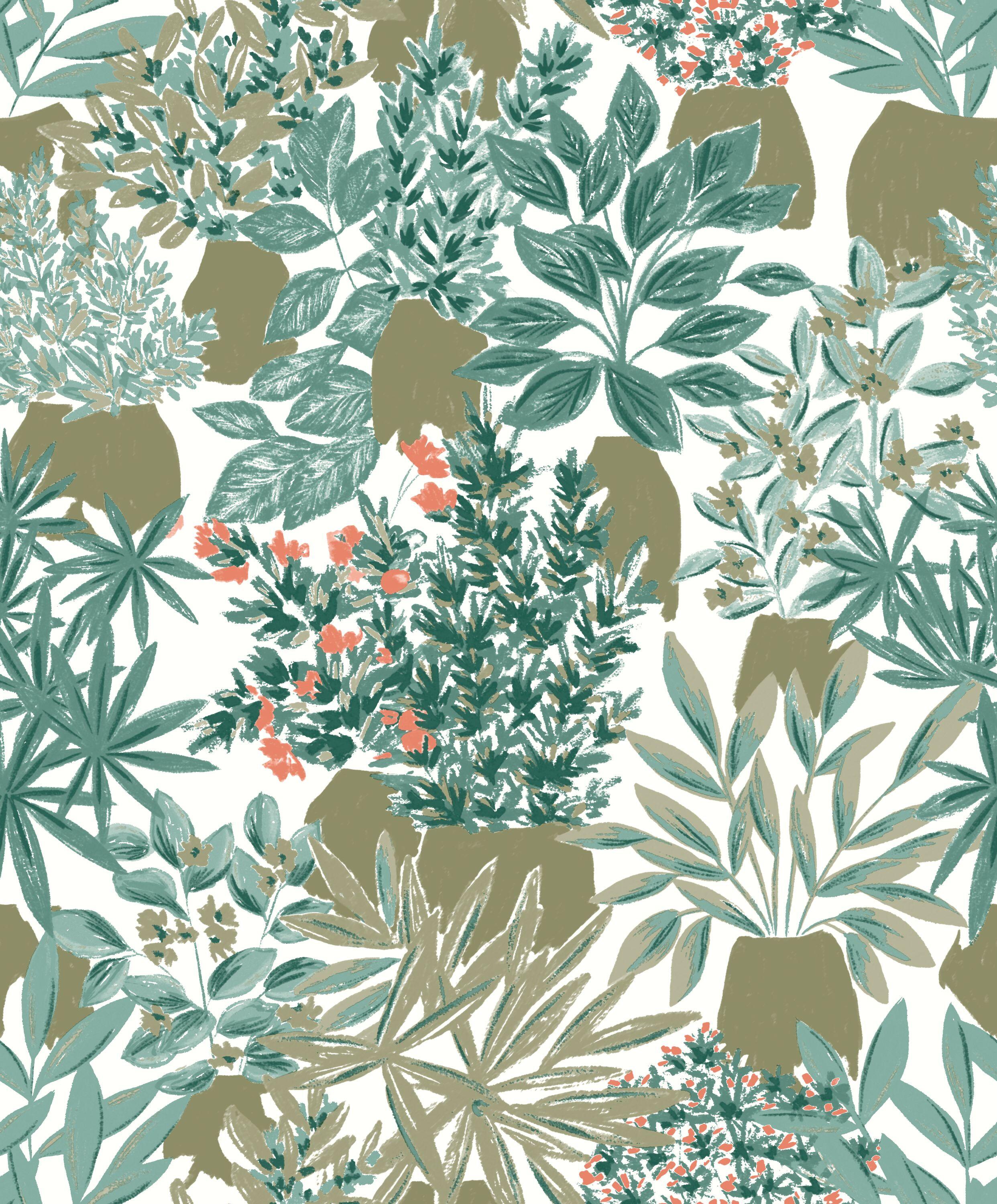 Papier peint intissé Danae thalie kaki/rose | Leroy Merlin