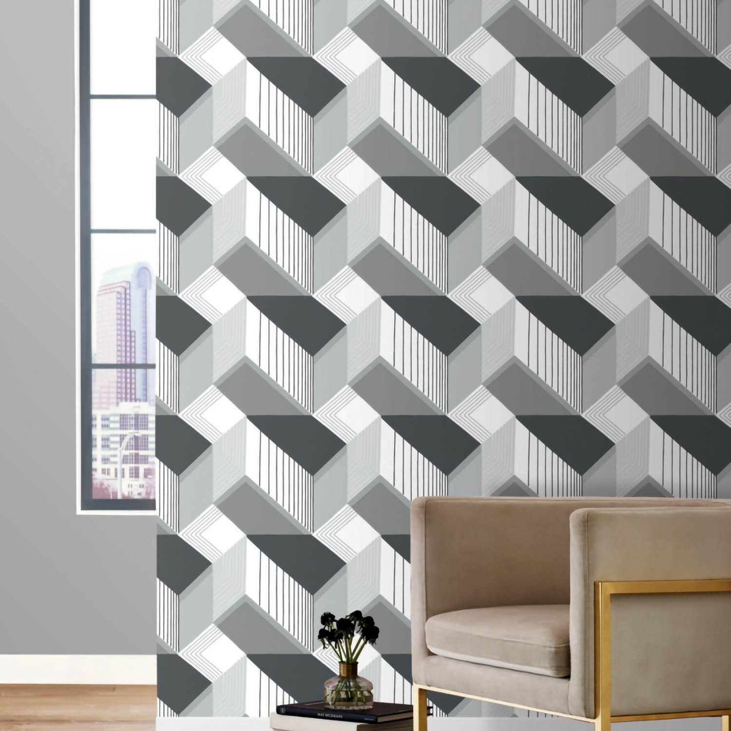 Papier peint intissé Black and white graphisme noir | Leroy Merlin