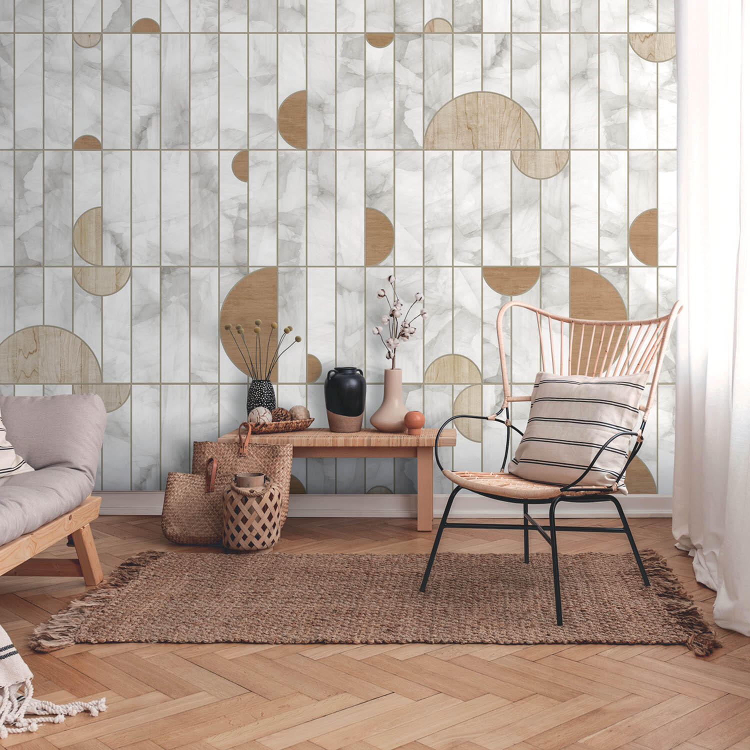 Papier peint panoramique PANORAMA pièces fibre beige l.424 x H.280 cm ...