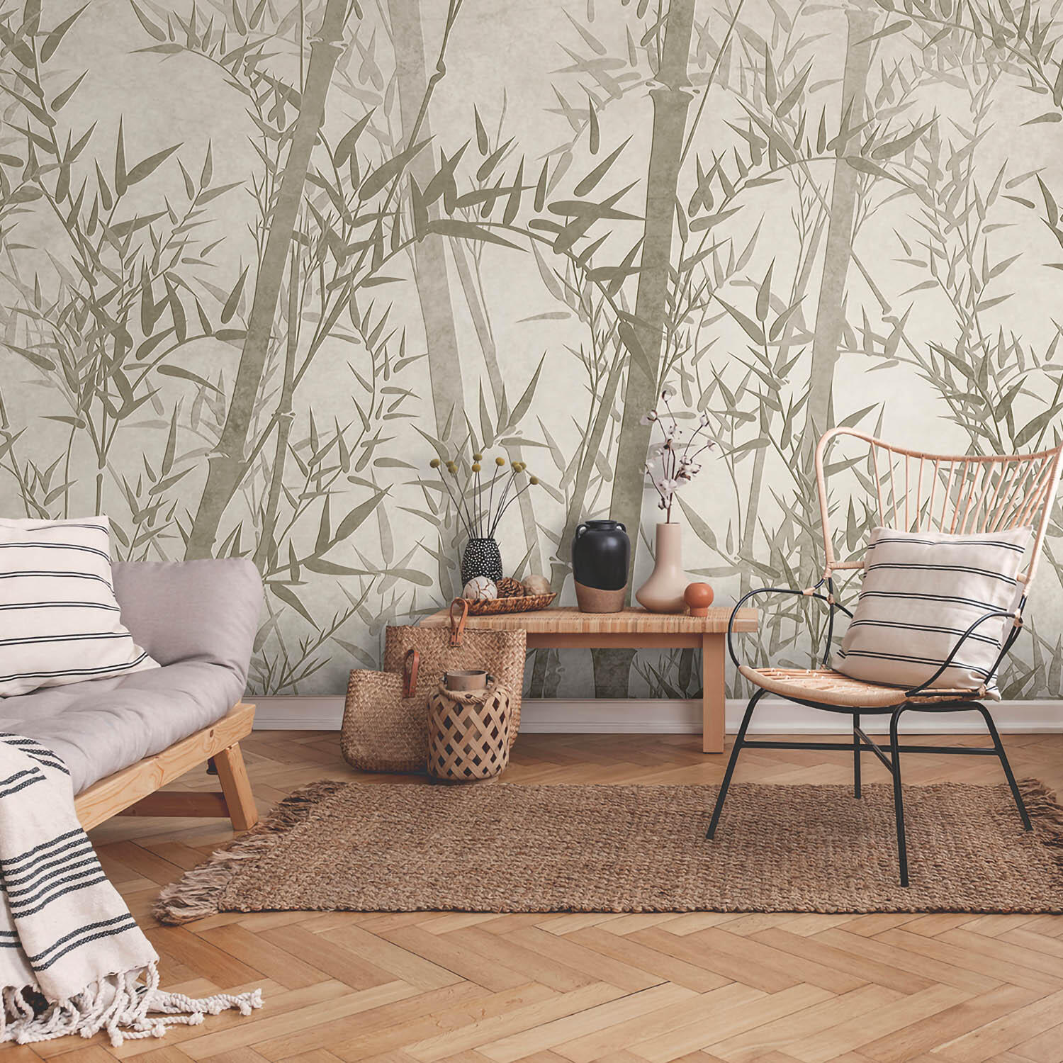 Papier peint panoramique PANORAMA bamboo vinyl taupe l.371 x H.280 cm ...