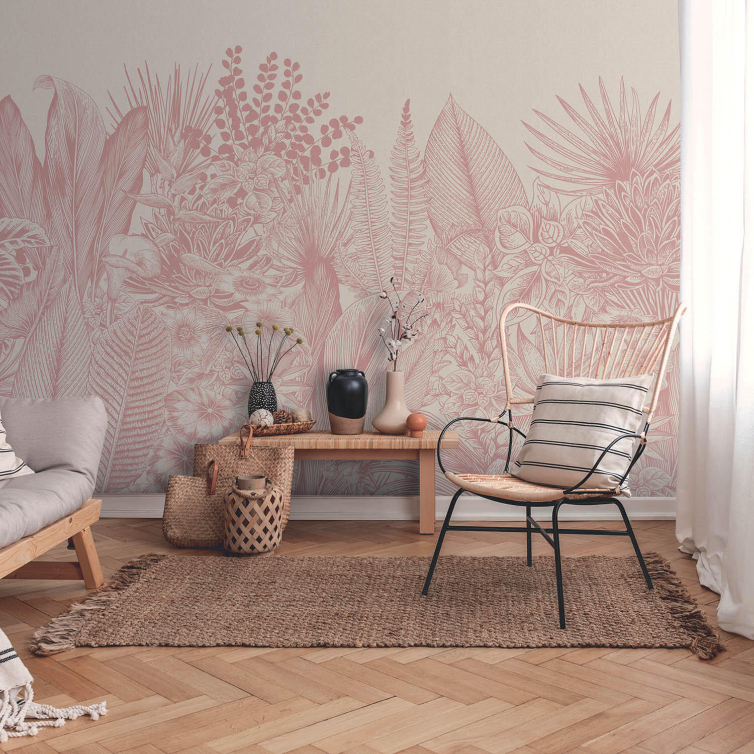 Papier peint panoramique Panorama frondo vinyl rose intissé LUTECE l ...