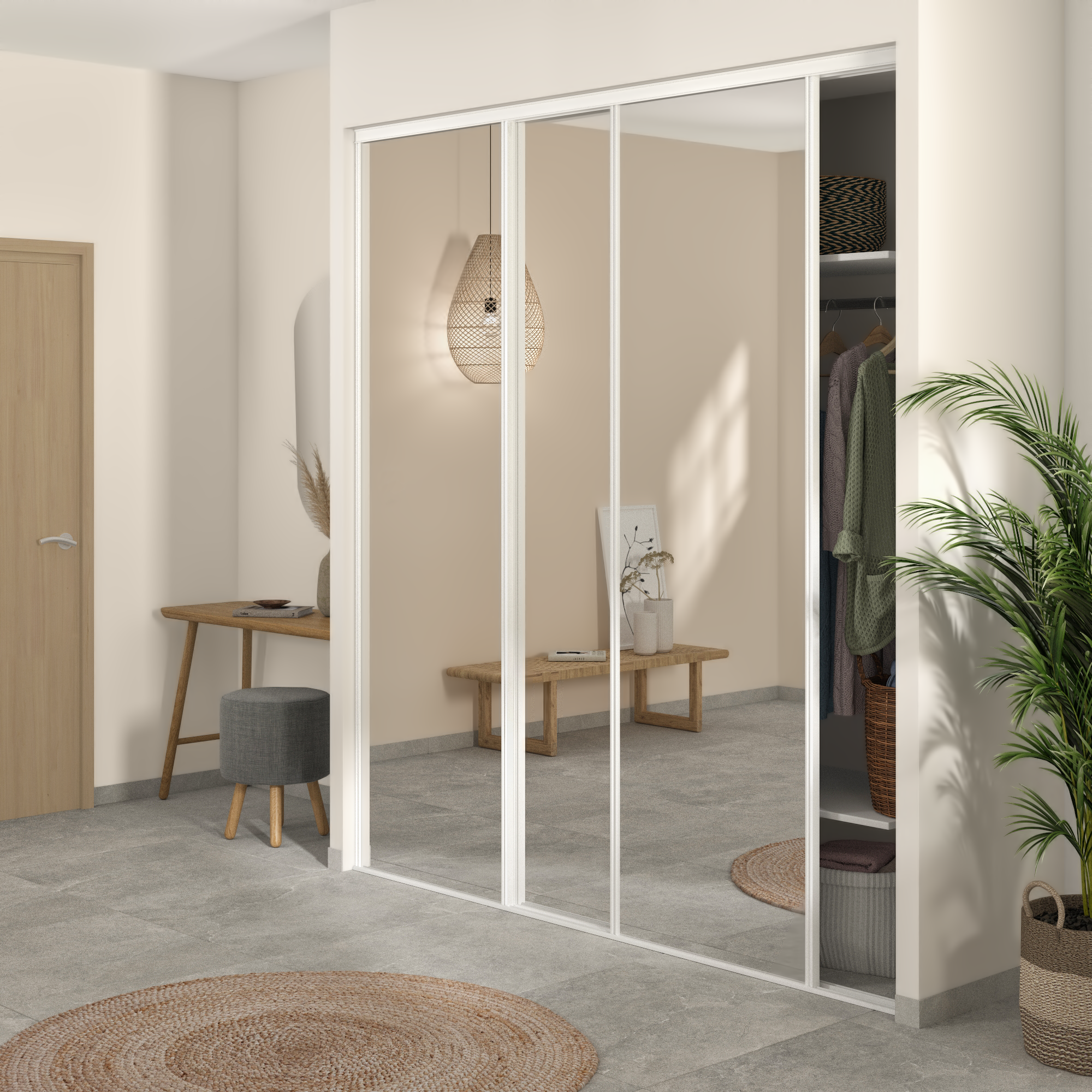 Portes de placard coulissantes Reflect blanc, 3 portes, l224xH250cm ...