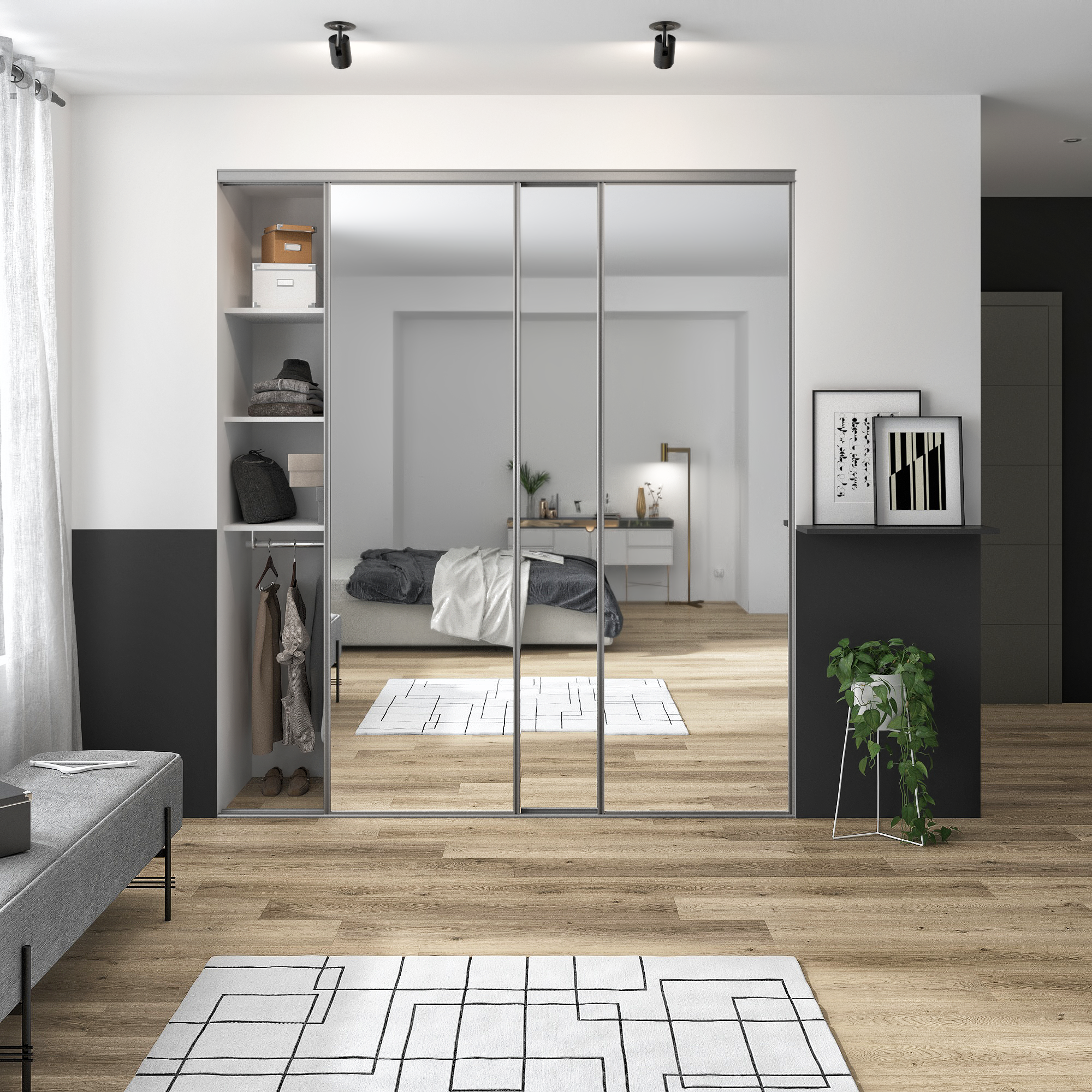 Portes de placard coulissantes Reflect, 3 portes, l224xH250cm | Leroy ...