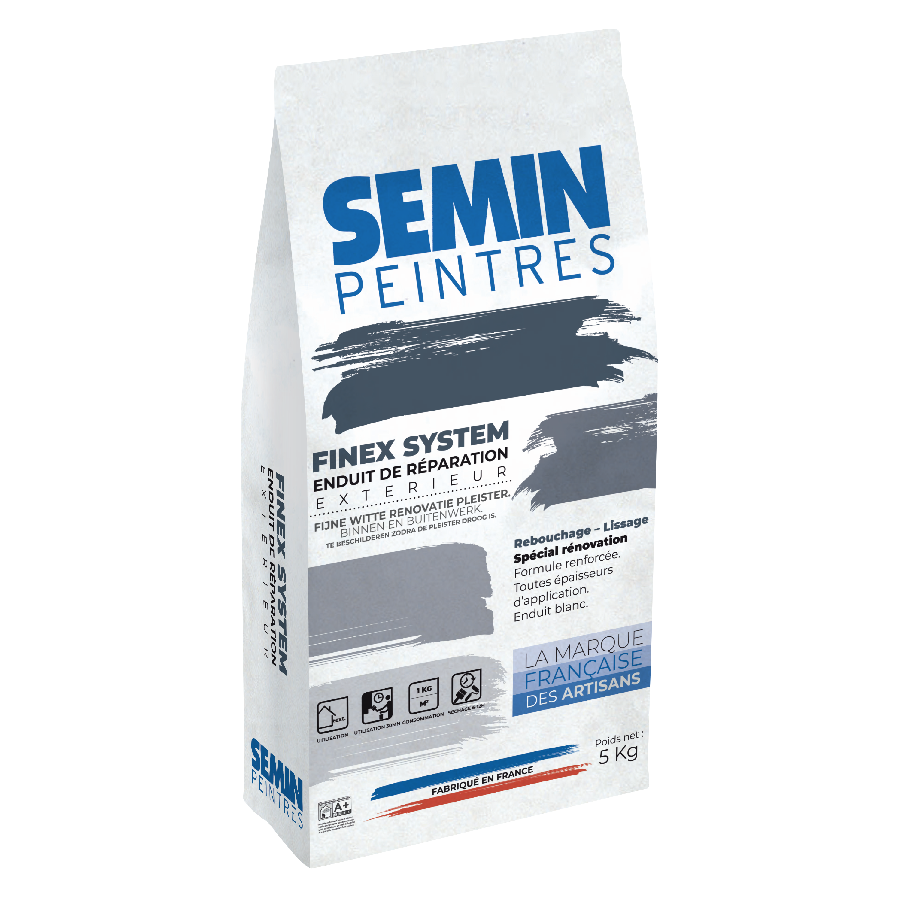 Enduit de réparation en poudre Finex system extérieur SEMIN blanc 5 kg ...