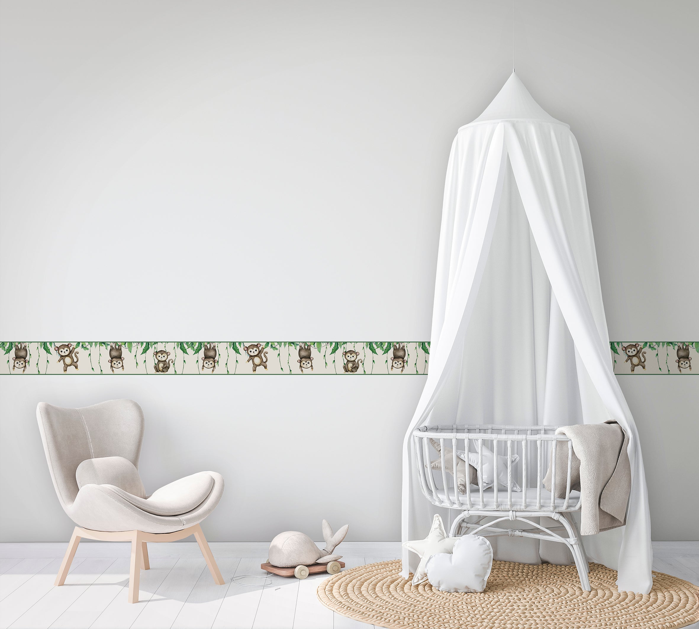 Frise, pvc intissé Kids walls singes, l.18 cm, blanc/vert | Leroy Merlin