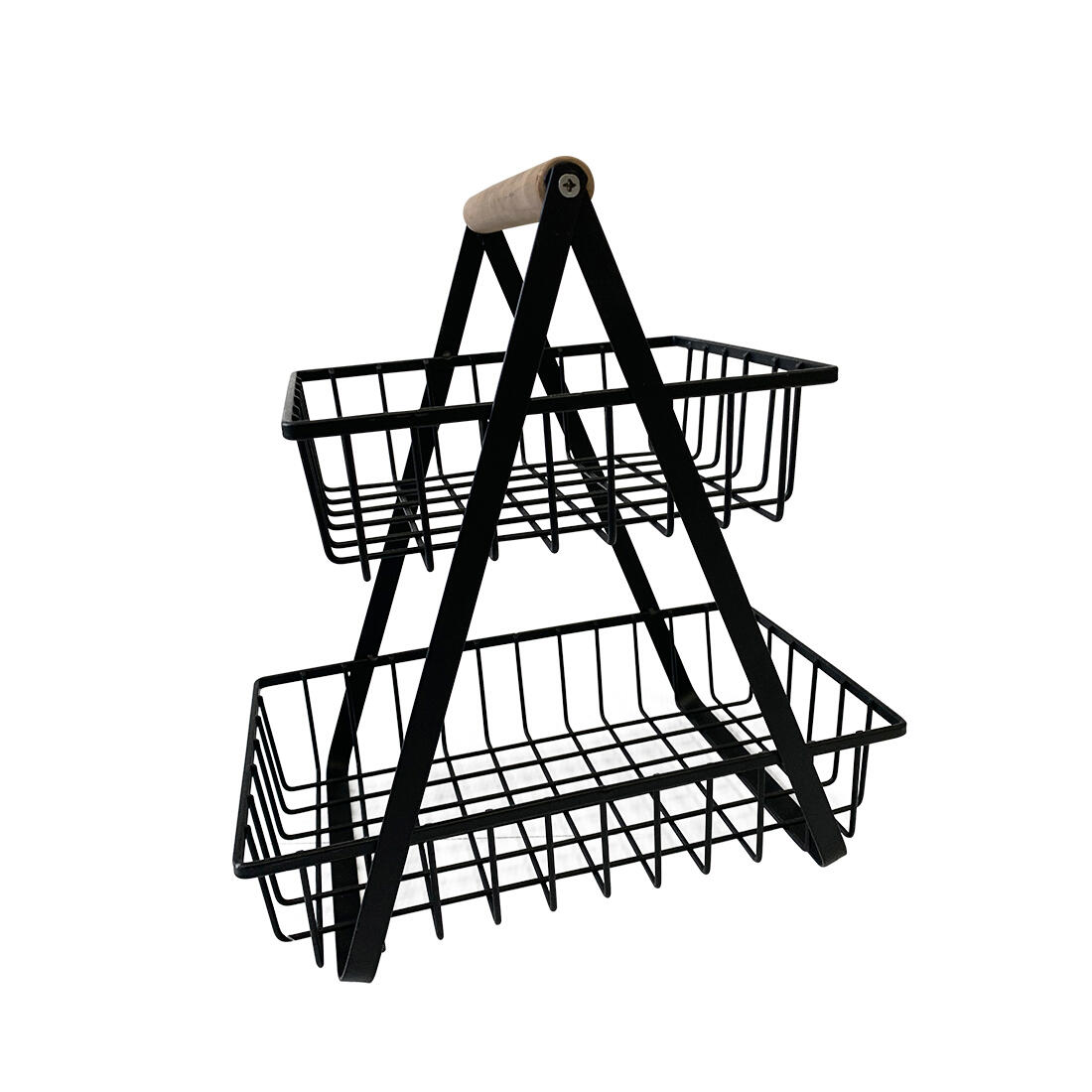 Panier à fruit double niveau metal noir et bois 29cm | Leroy Merlin