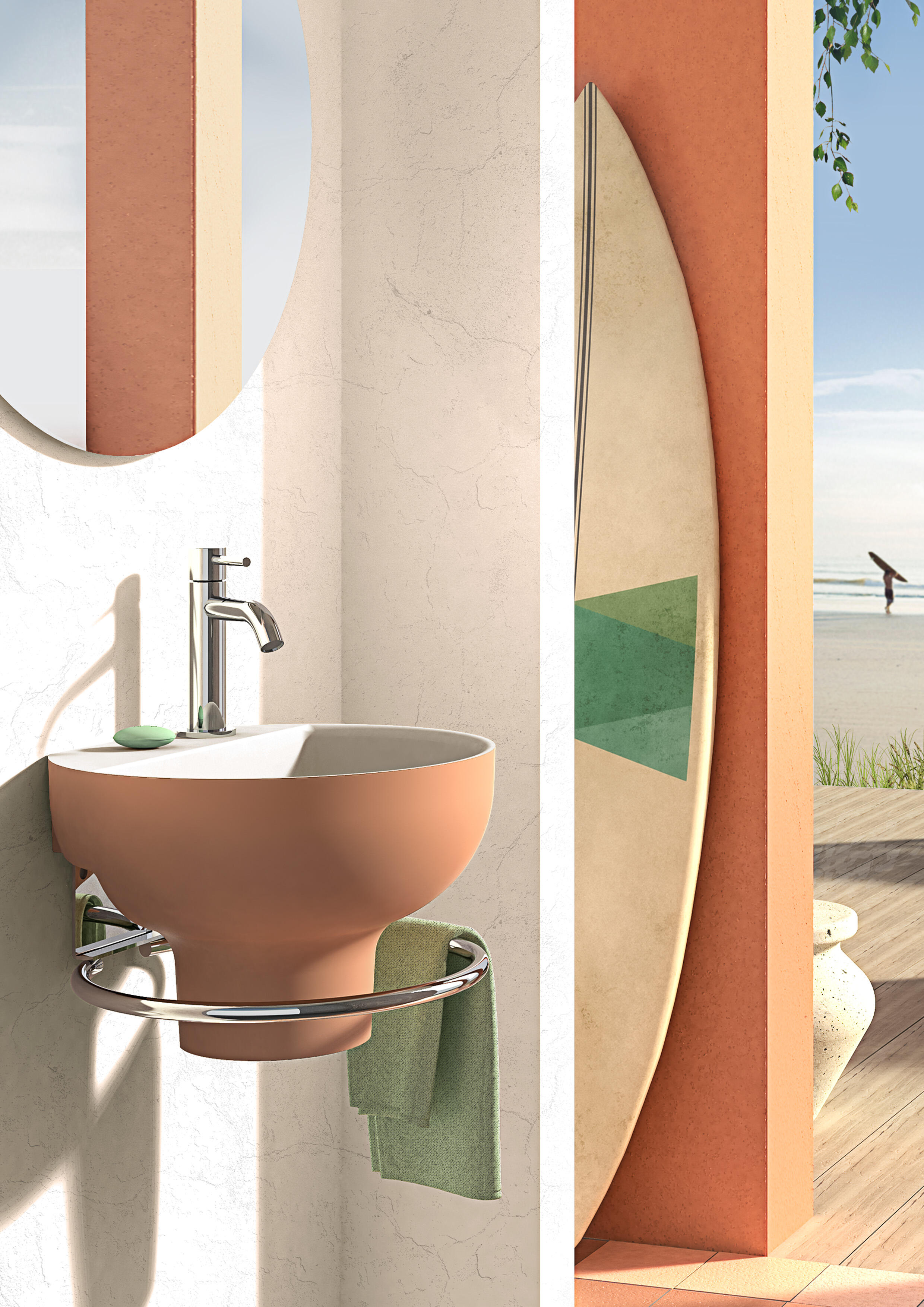 Lave mains solid surface rond Terracotta l.32 x P.32 cm, Osaka | Leroy ...