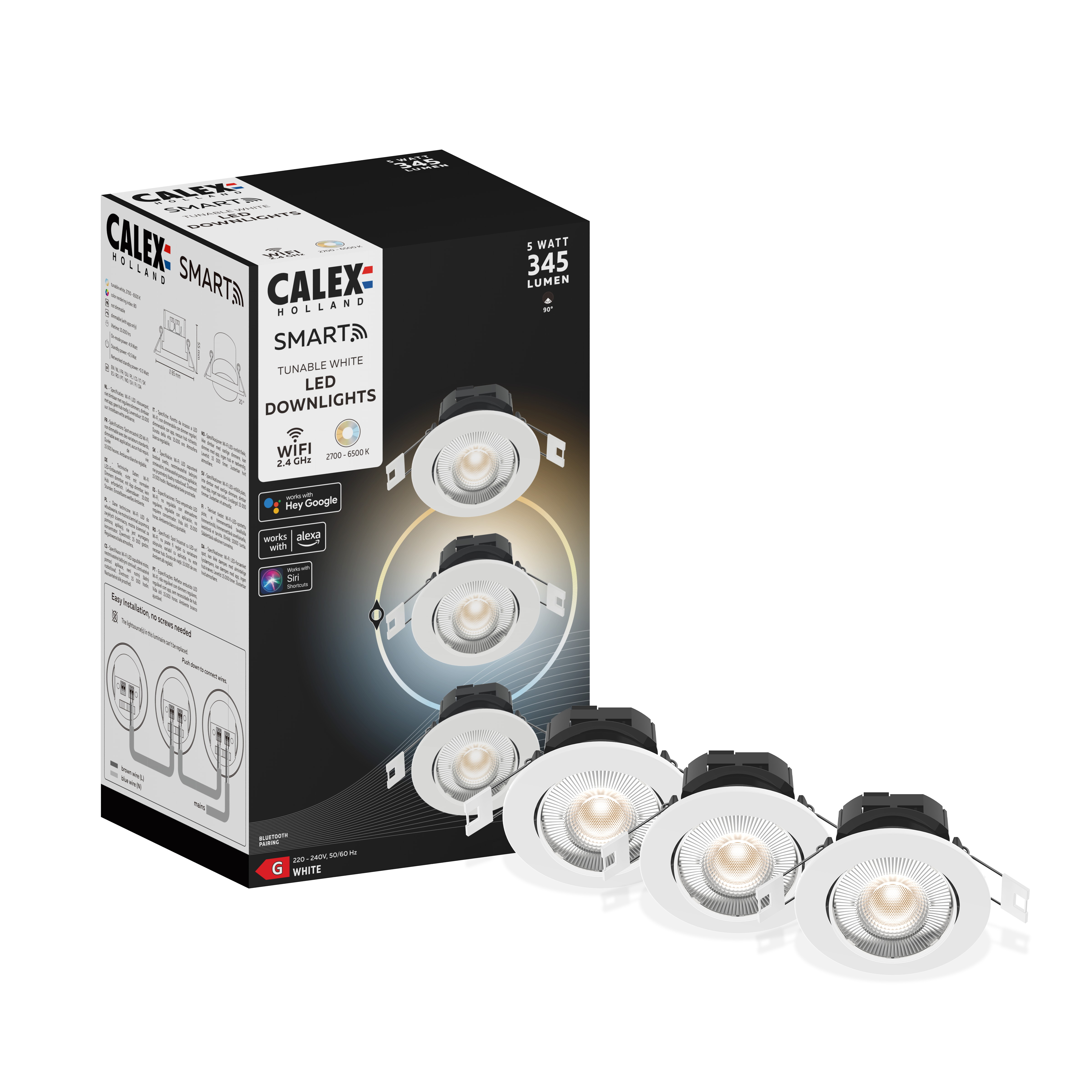 Kit 3 spots encastré connecté Wifi changement blancs/intensité CALEX blanc | Leroy Merlin