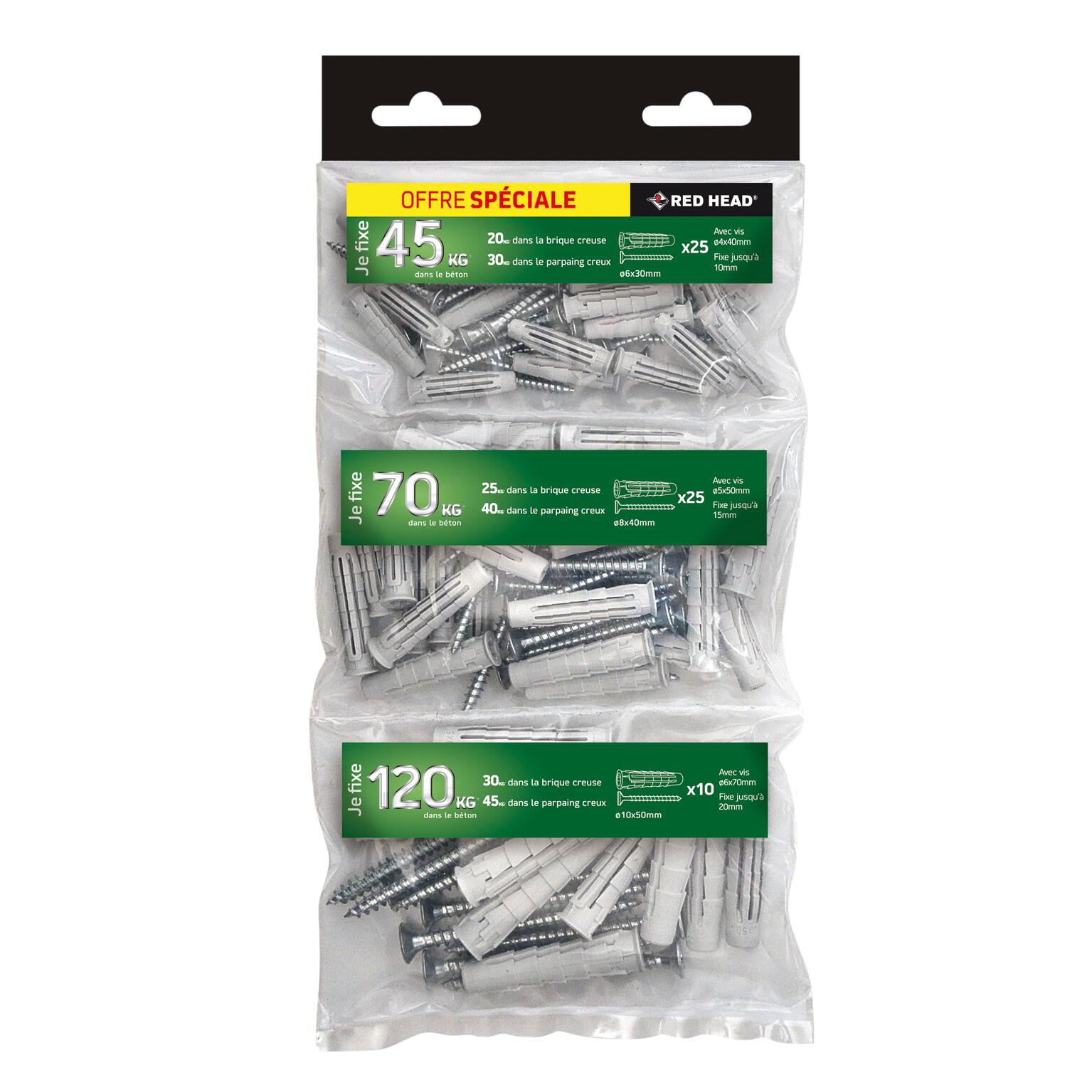 Lot 60 Chevilles pour tout type de mur nordtech RED HEAD, Ø6, 8 et 10 x ...