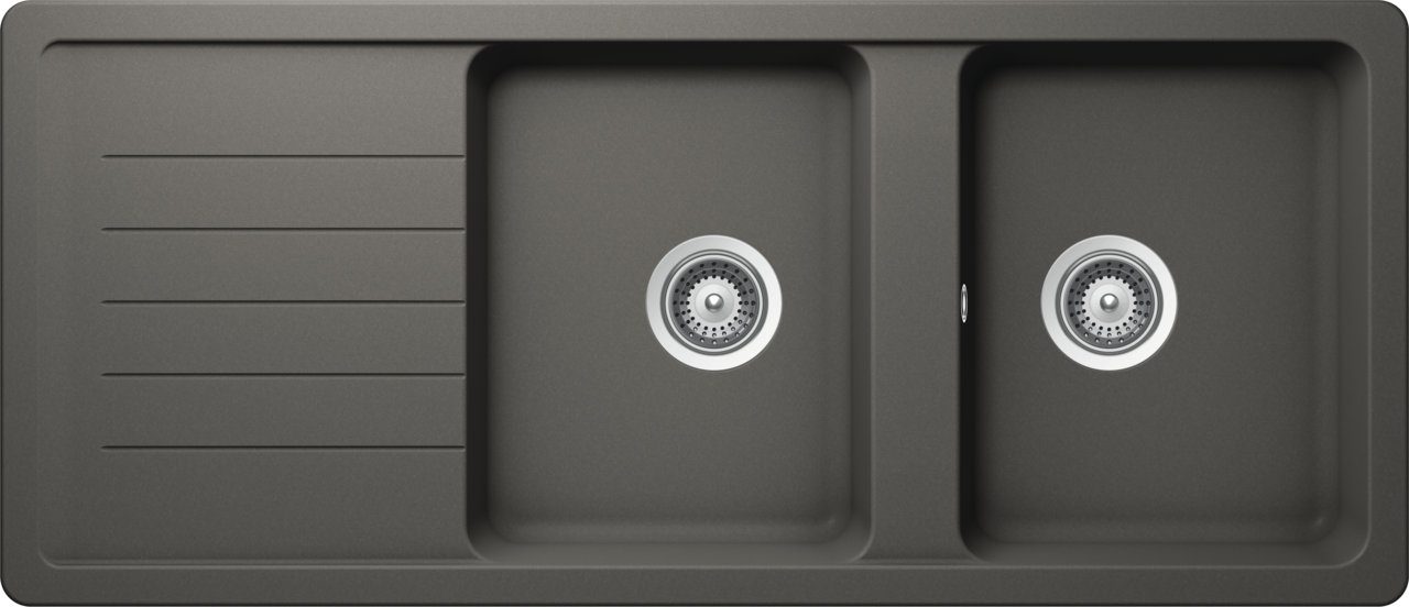 Evier à encastrer 2 bacs avec égouttoir, Quartz et résine TOLEDO Gris ...