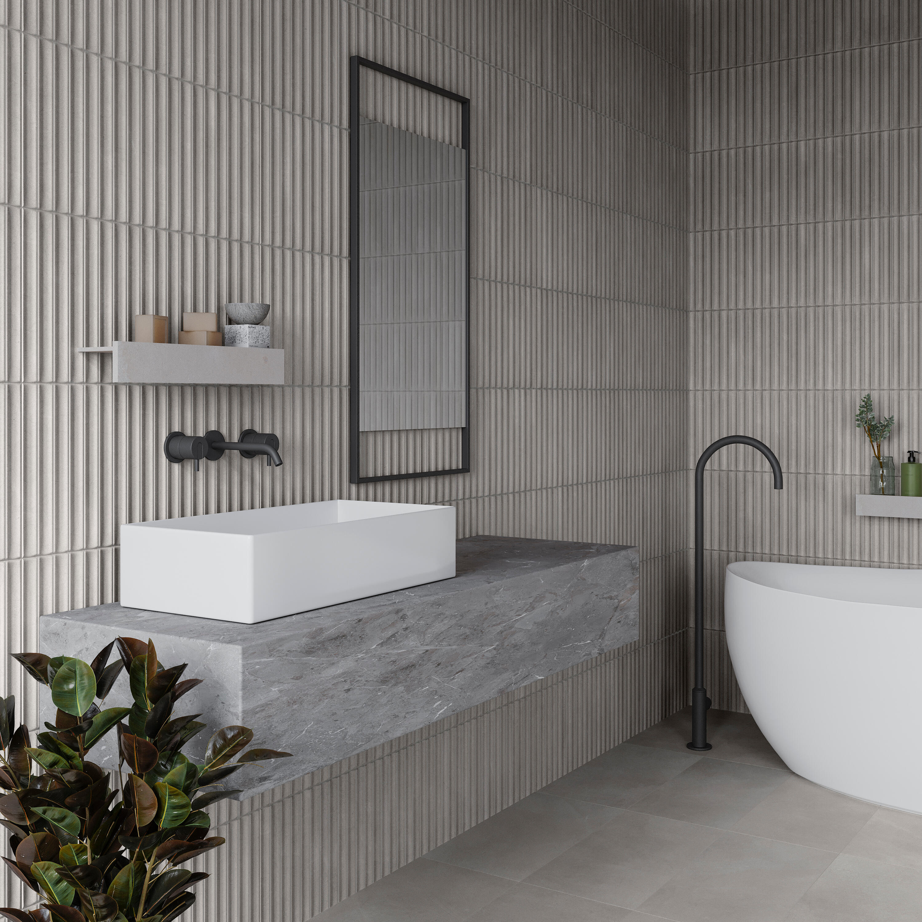 Carrelage mural effet béton gris mat l.32 x L.62.5 cm Galbe GAYAFORES | Leroy Merlin