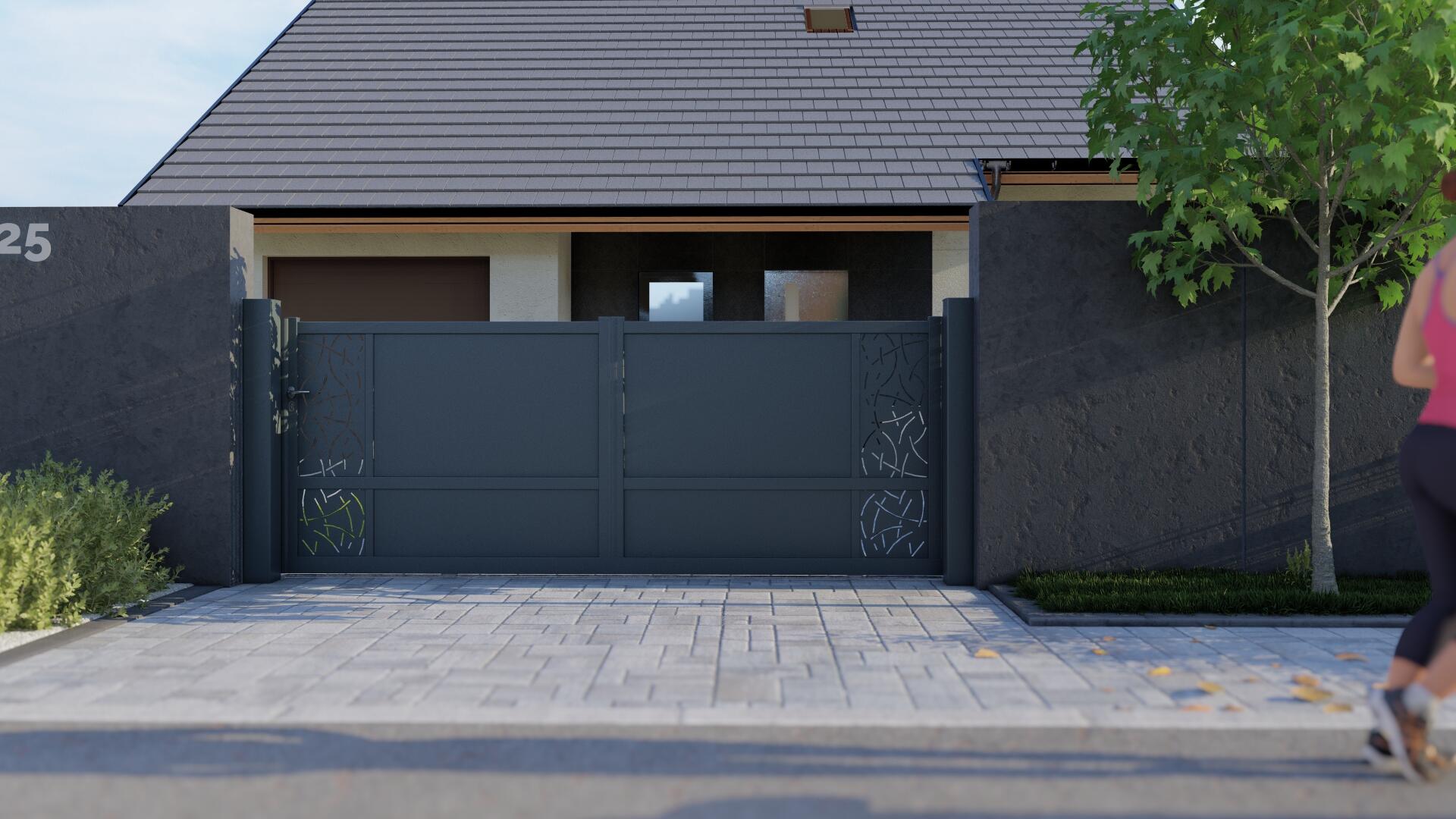 Portail coulissant aluminium Arnold gris anthracite COFRECO, l.356 x H ...