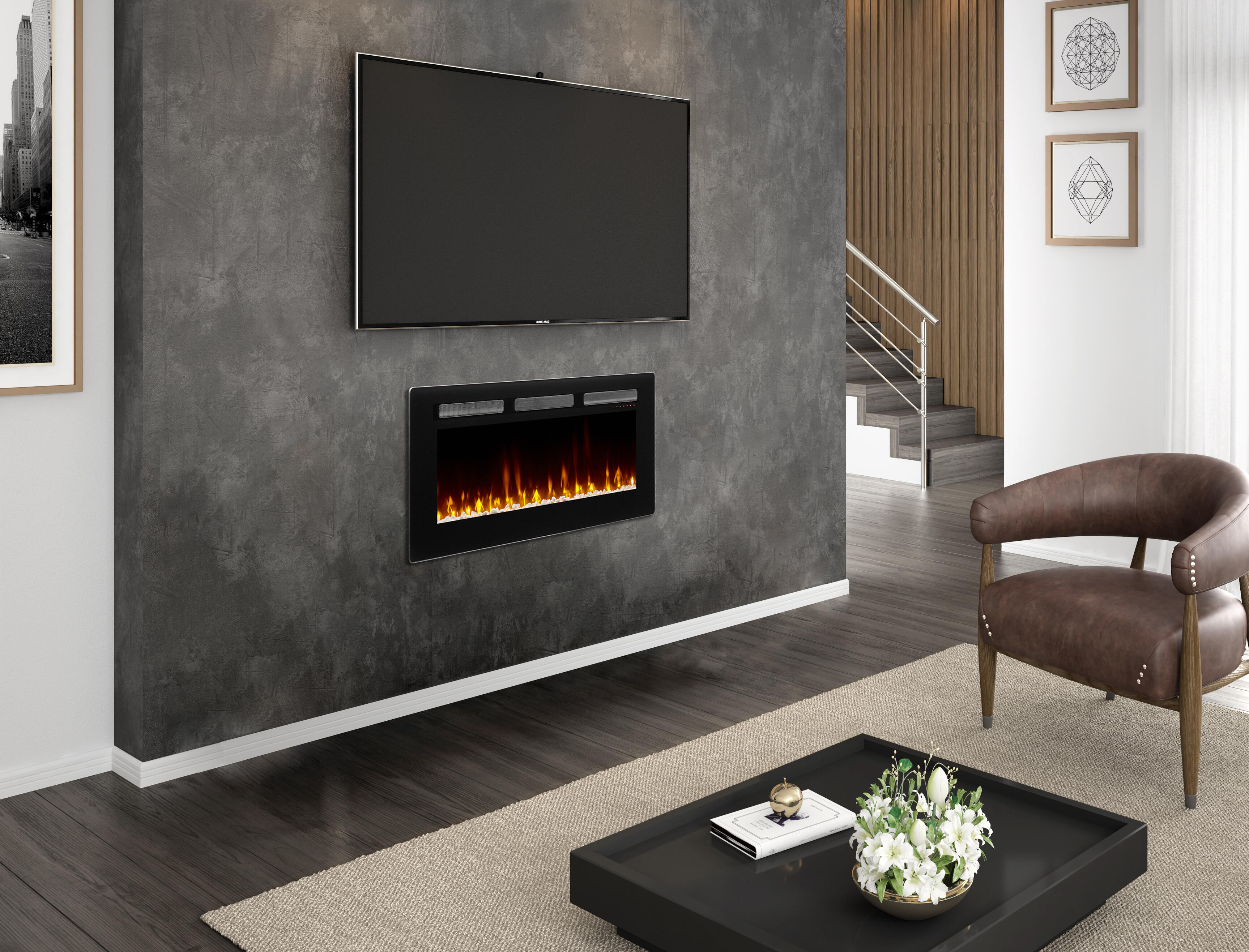 Cheminée électrique mural, à poser ou à encastrer, DIMPLEX Sierra 1600W ...