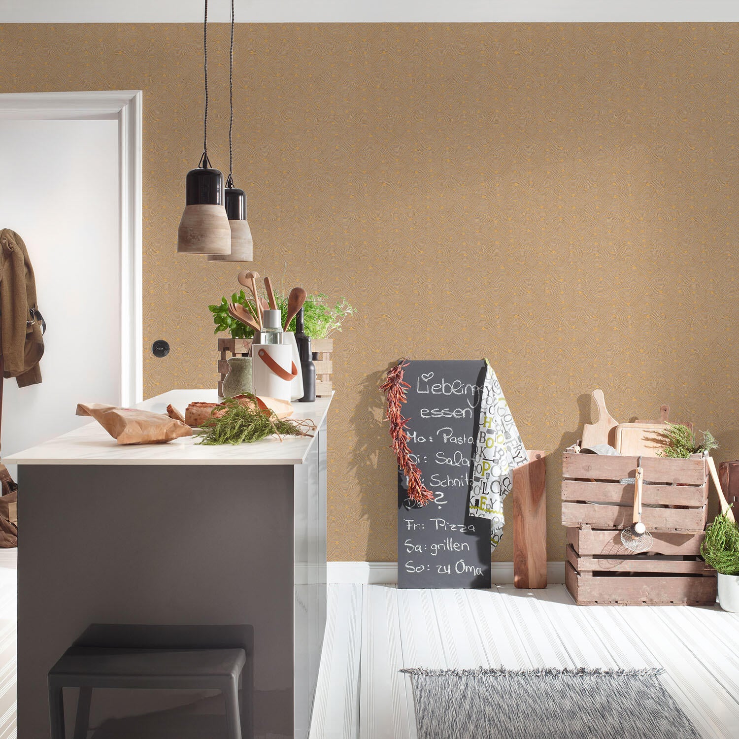 Papier peint intissé Ikigai jardin zen jaune safran | Leroy Merlin