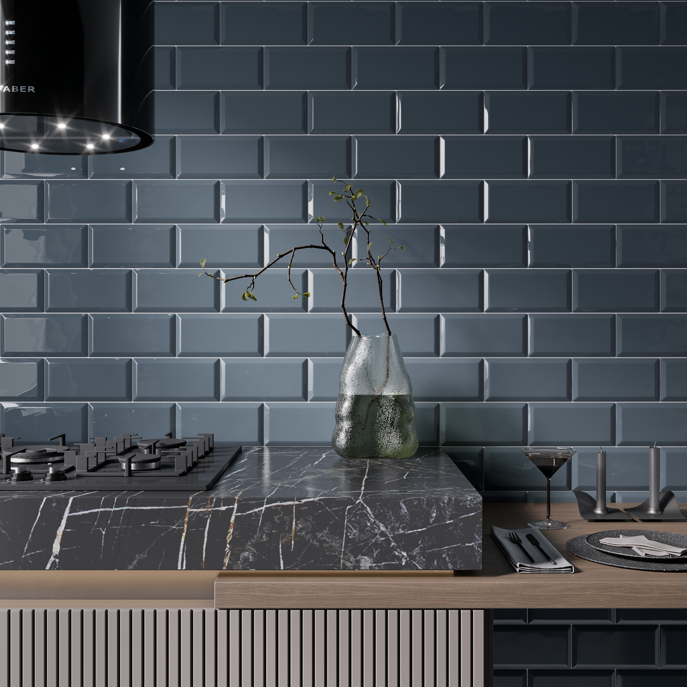 Azulejo cerámico Metro efecto azul oscuro brillante 10x20 cm ARTENS ...