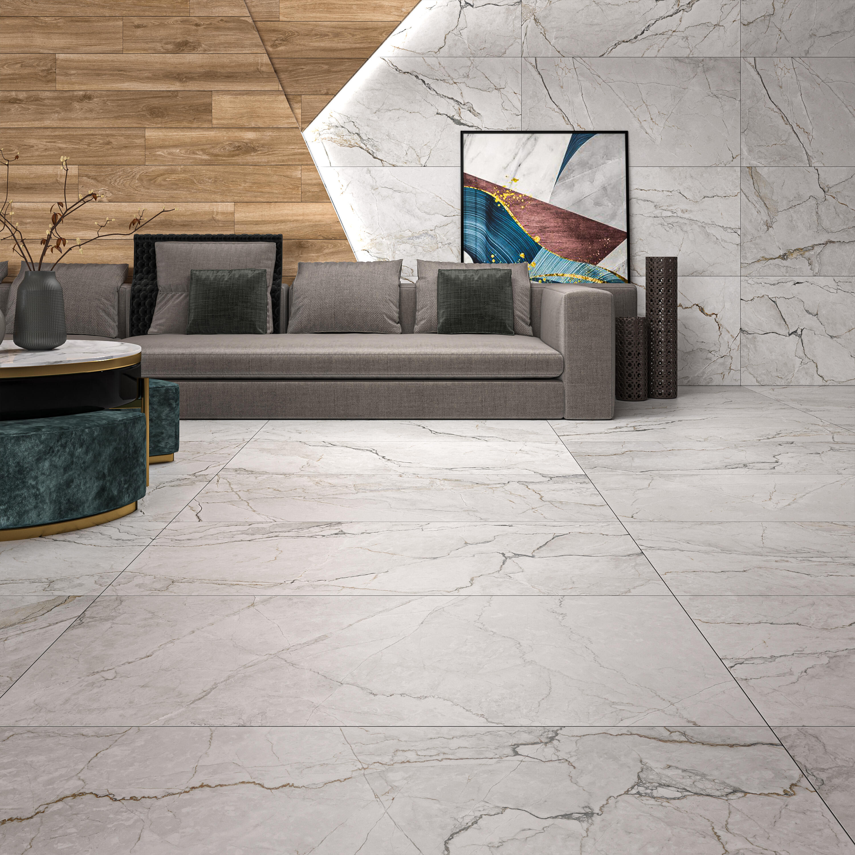 Suelo/Azulejo porcelánico Blush efecto mármol blanco 60x120 cm C1 ...