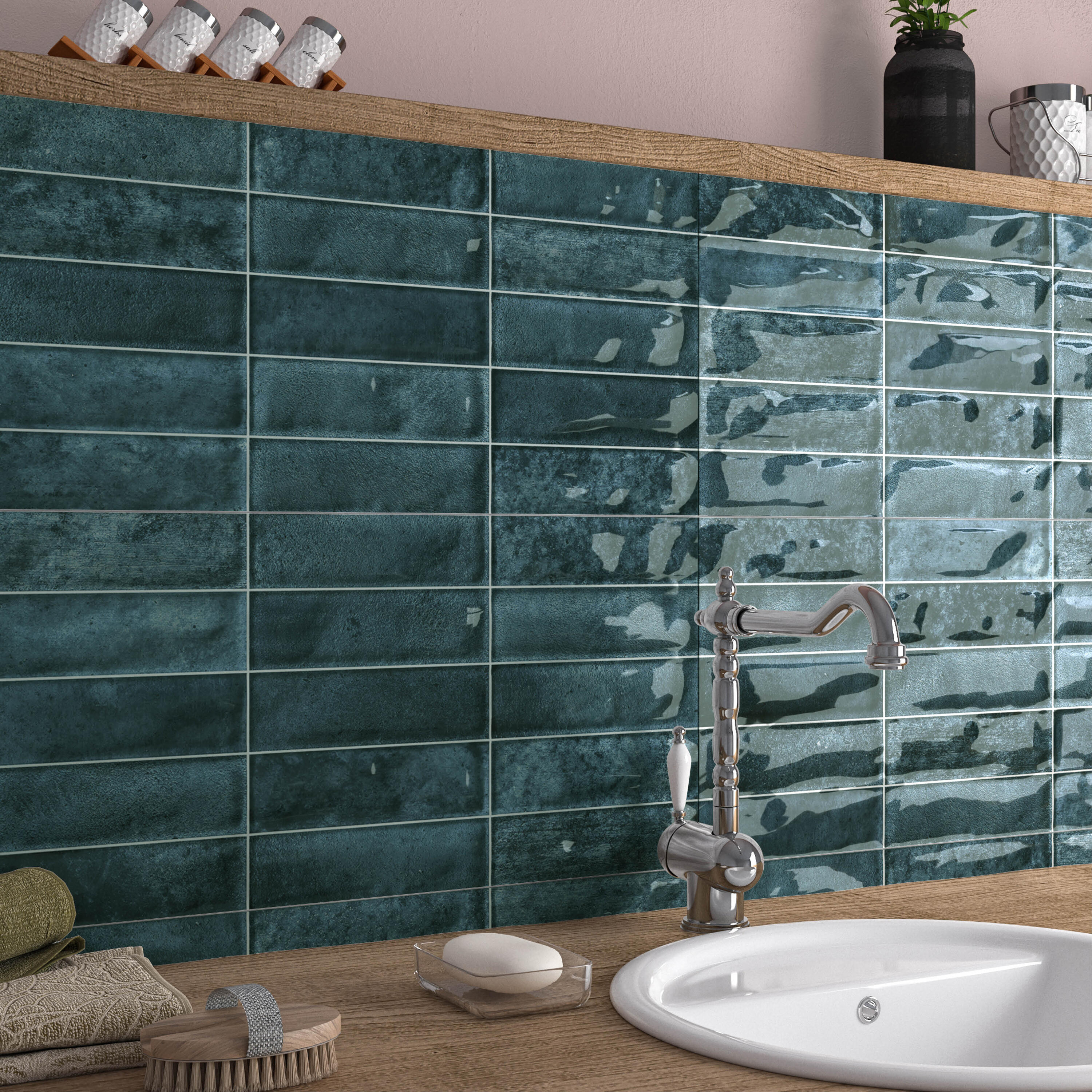 Carrelage mur intérieur effet zellige vert Moha l.31.6 x L.60 cm ARTENS | Leroy Merlin