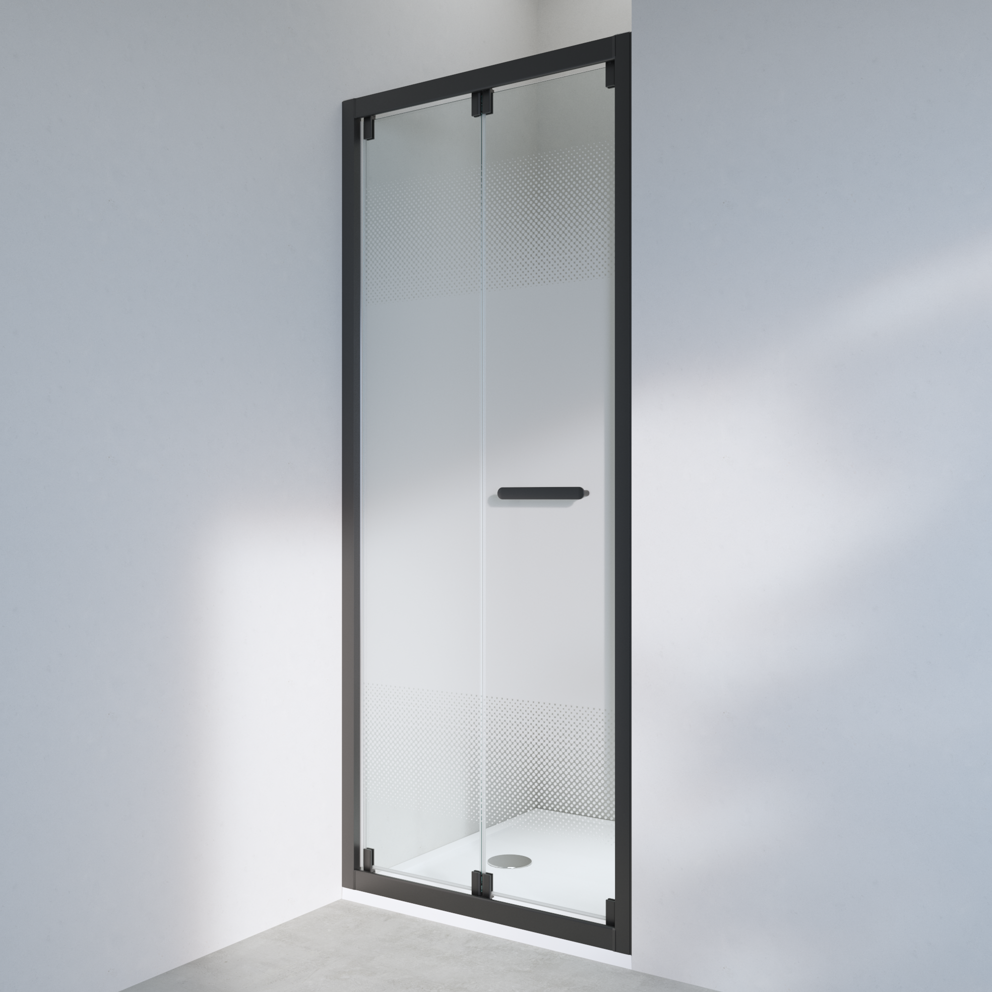 Mampara de ducha frontal plegable serigrafiada Easy perfil negro (88.5 ...