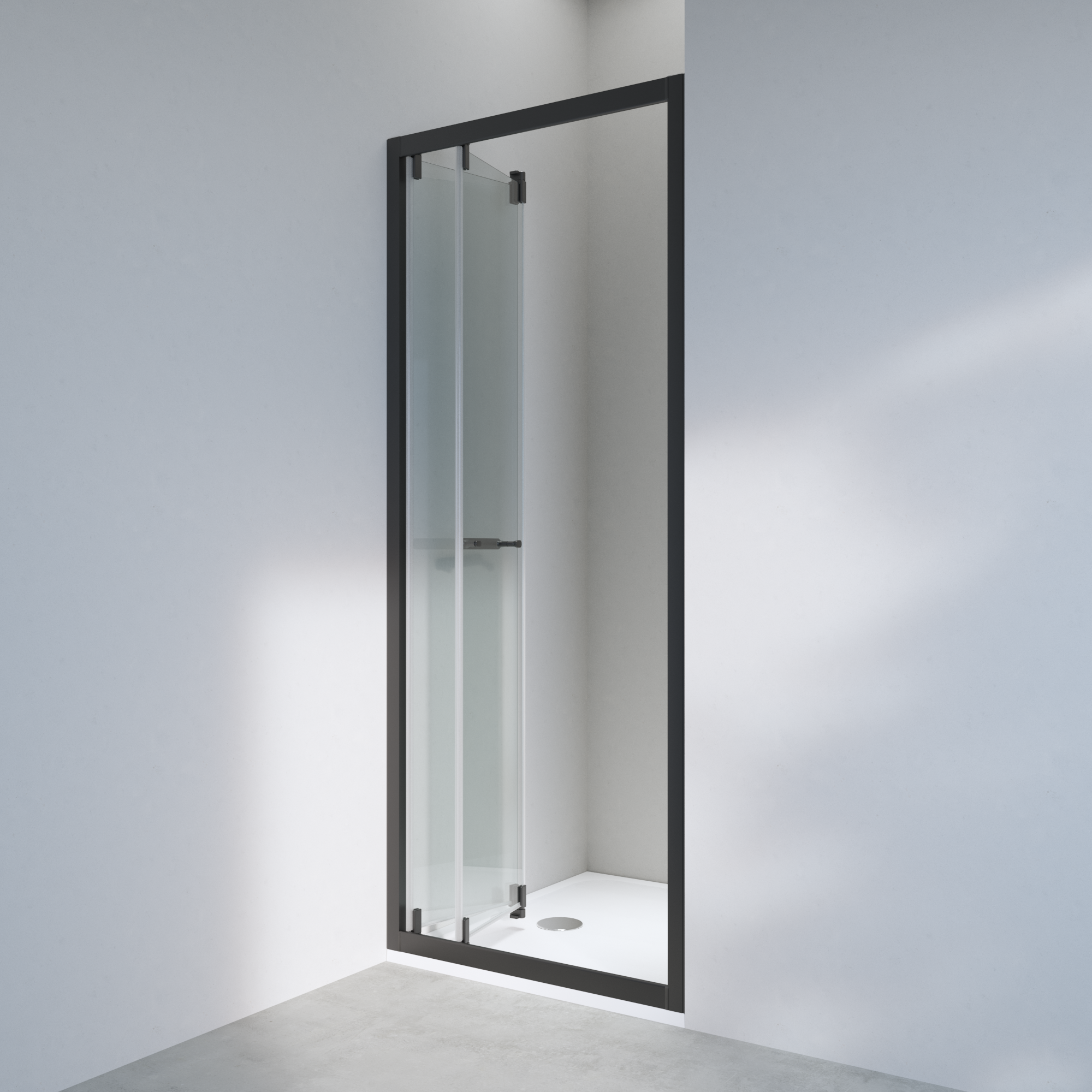 Mampara de ducha frontal plegable serigrafiada Easy perfil negro (87.5 ...