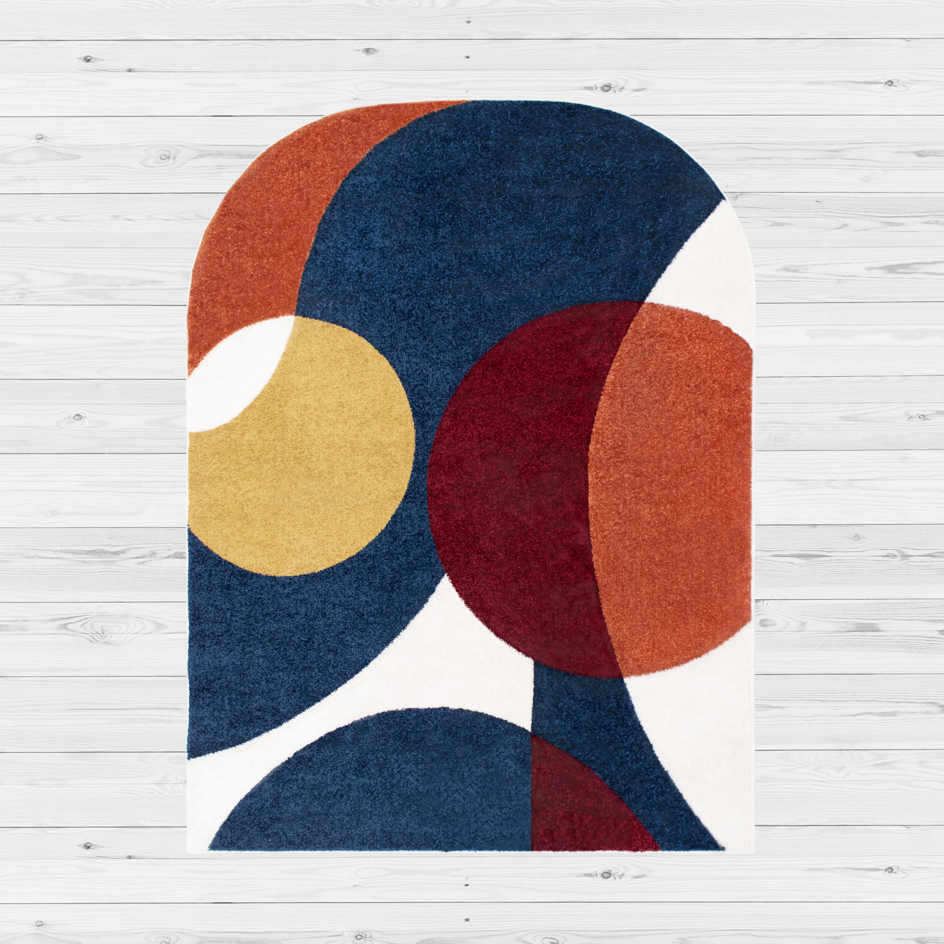 Tapis graphique arrondi bleu / orange irrégulier, l.150 x L.200 cm ...