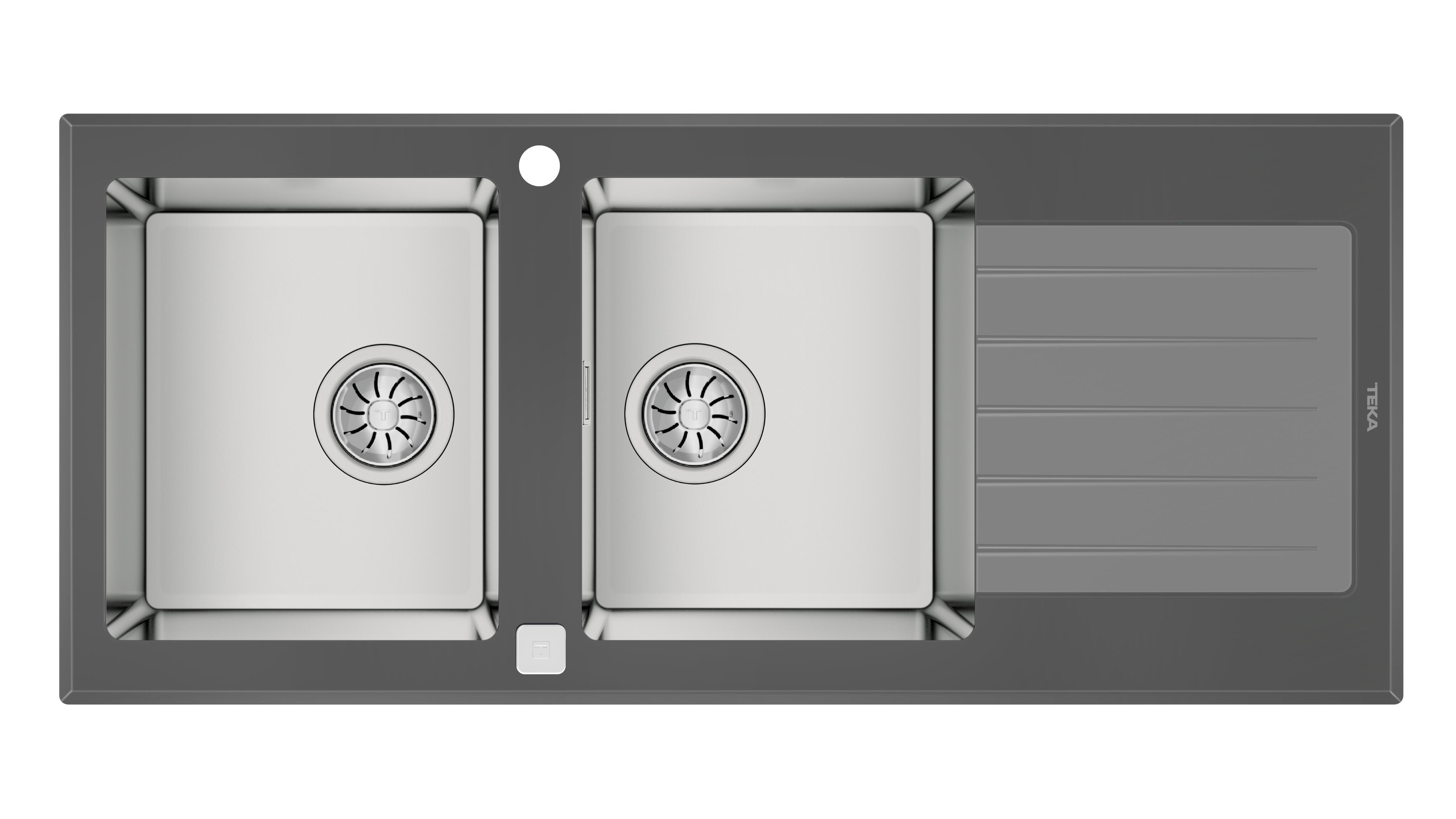 Evier à encastrer 2 bacs avec égouttoir, inox et verre LUXE Gris ...