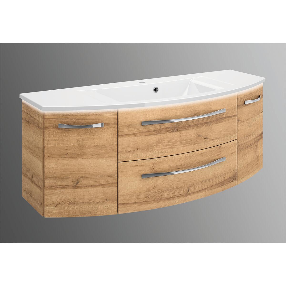 Meuble simple vasque, 2p/2t l.129.5 x H.48.2 x P.50 cm, effet chêne ...