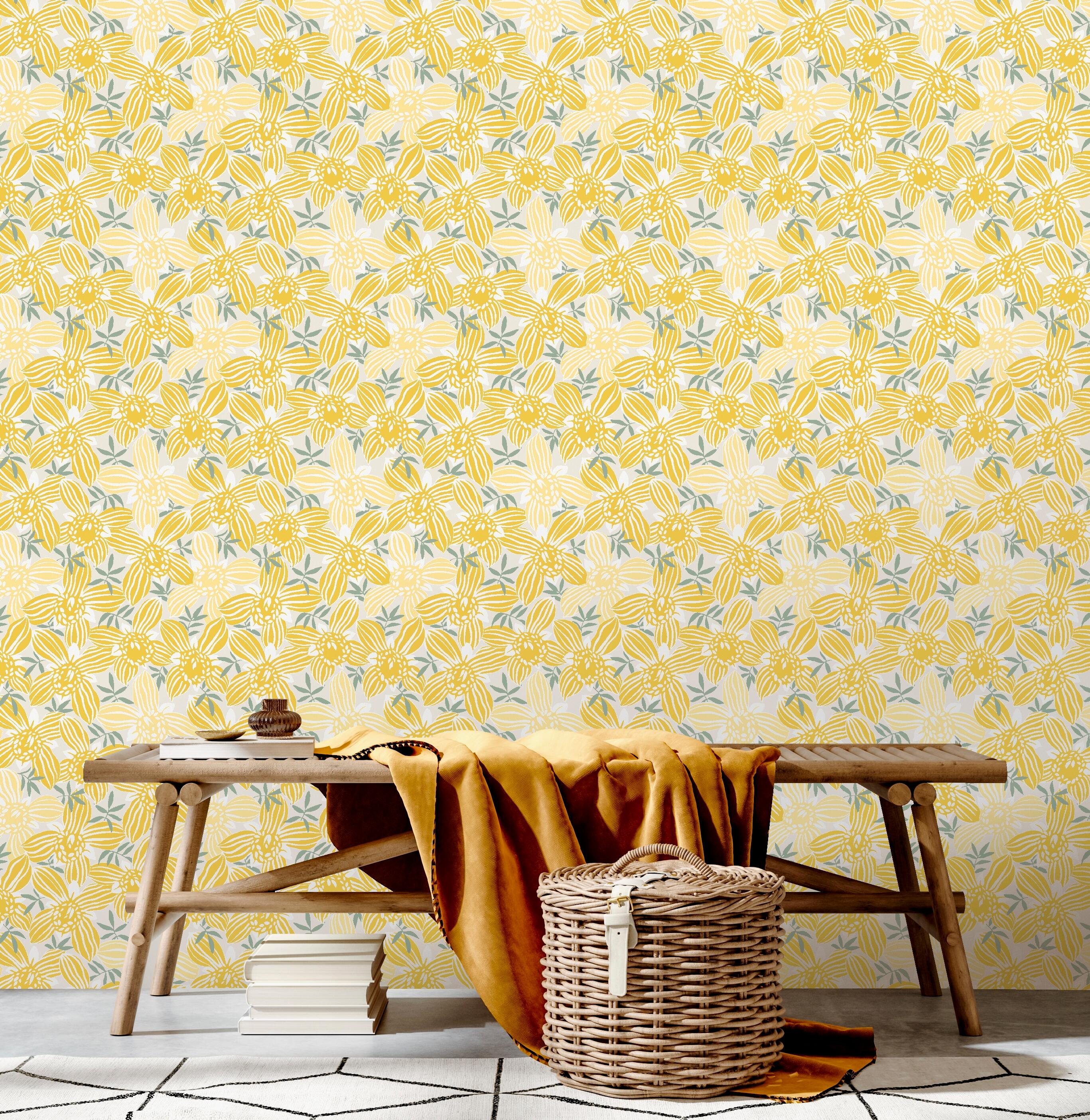 Papier peint intissé Coeur de fleur jaune | Leroy Merlin
