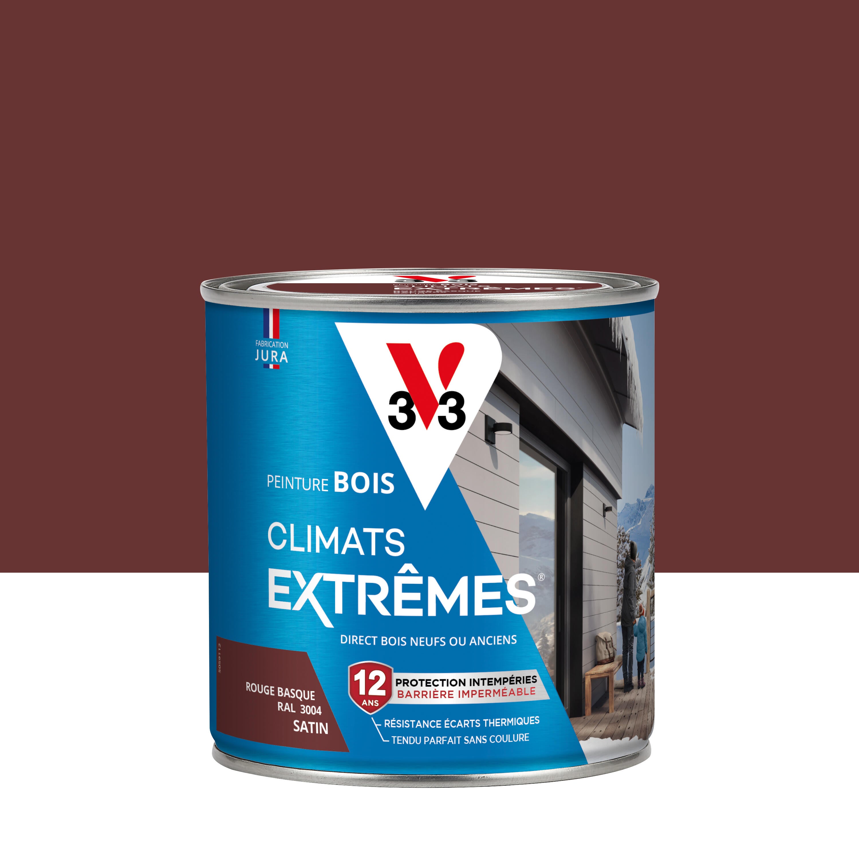 Peinture extérieure bois Climats extrêmes® V33 rouge basque satiné 0.5l ...
