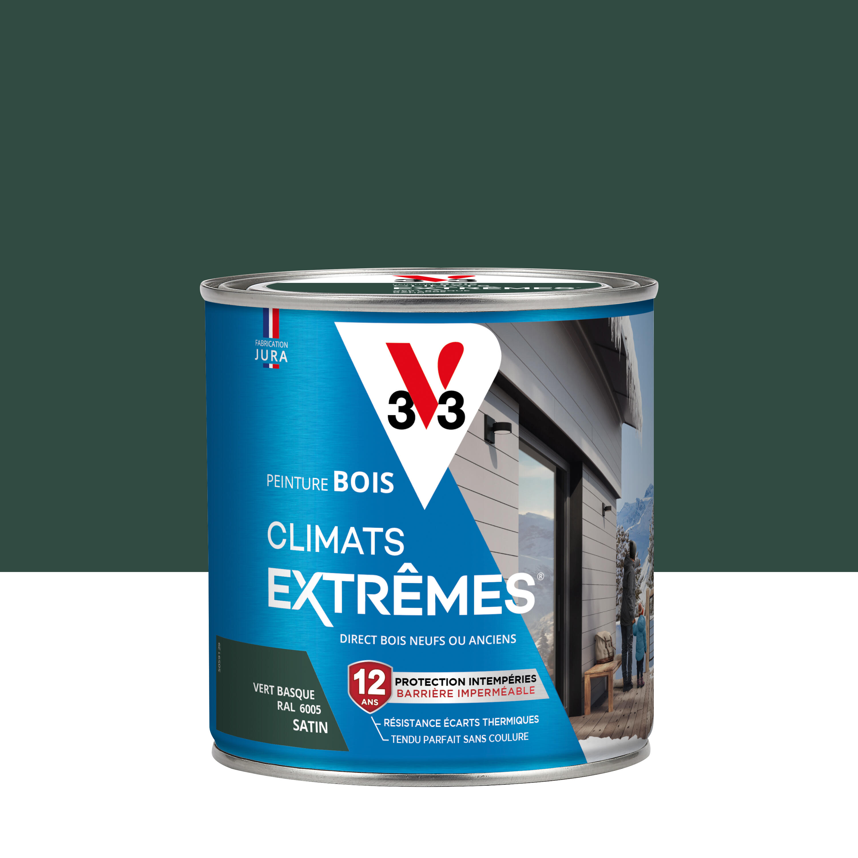 Peinture extérieure bois Climats extrêmes® V33 vert basque satiné 0.5l ...