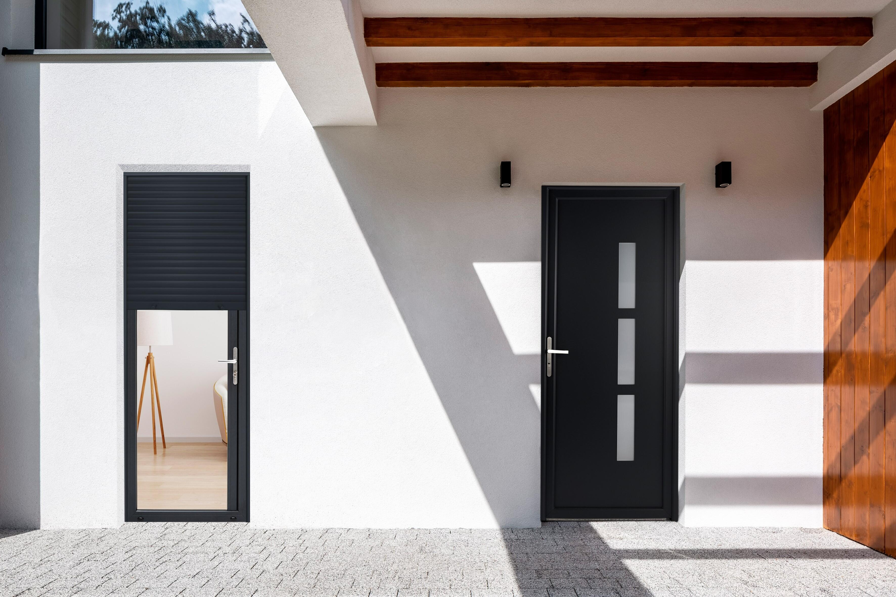 Pte fenêtre/volet roul PVC Essentiel H215xl90cm 1 vt tir D gris ext ...