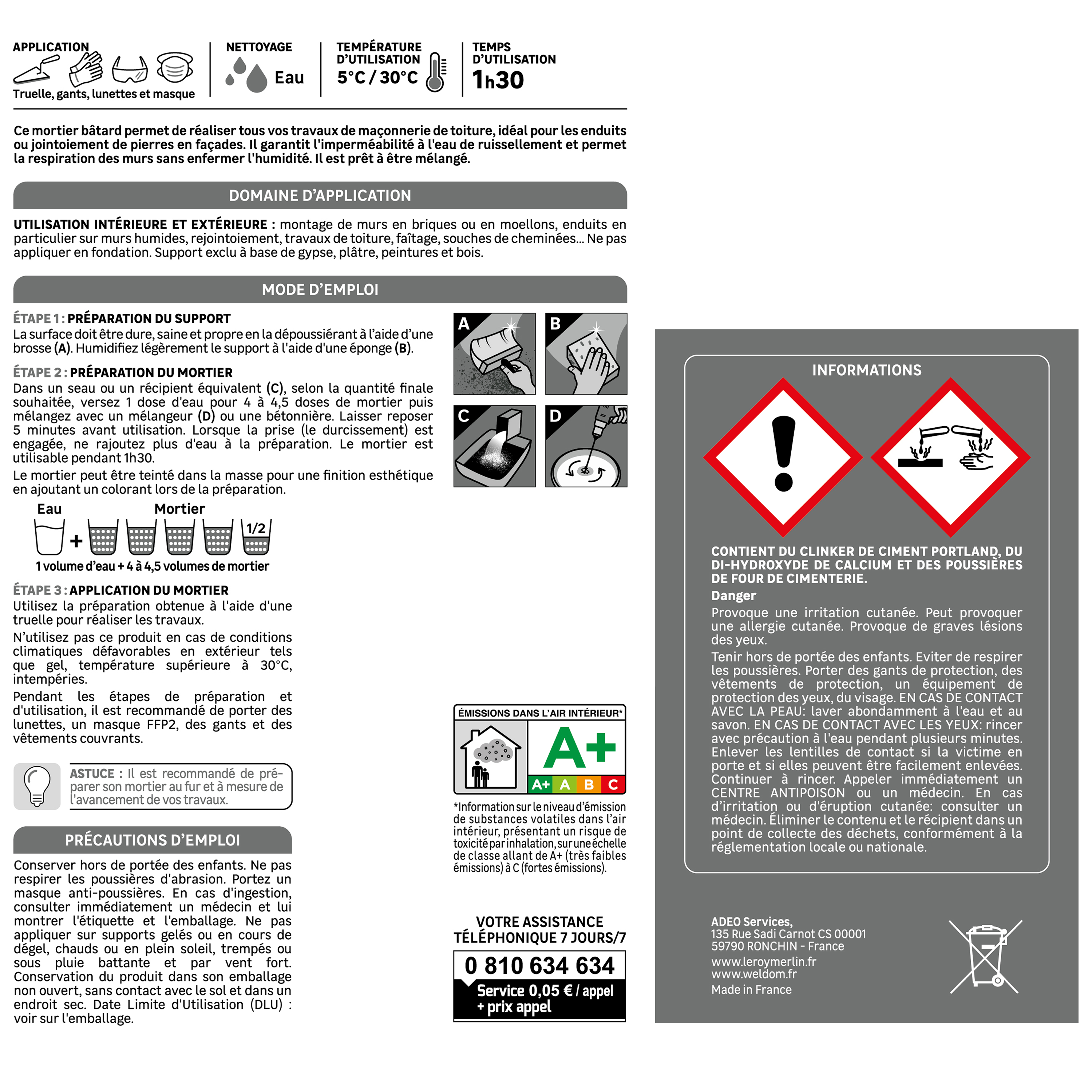 Mortier bâtard béton/chaux/sable AXTON 5KG | Leroy Merlin