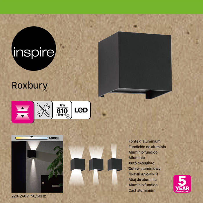 Aplique exterior INSPIRE Roxbury marrón 4000K | Leroy Merlin