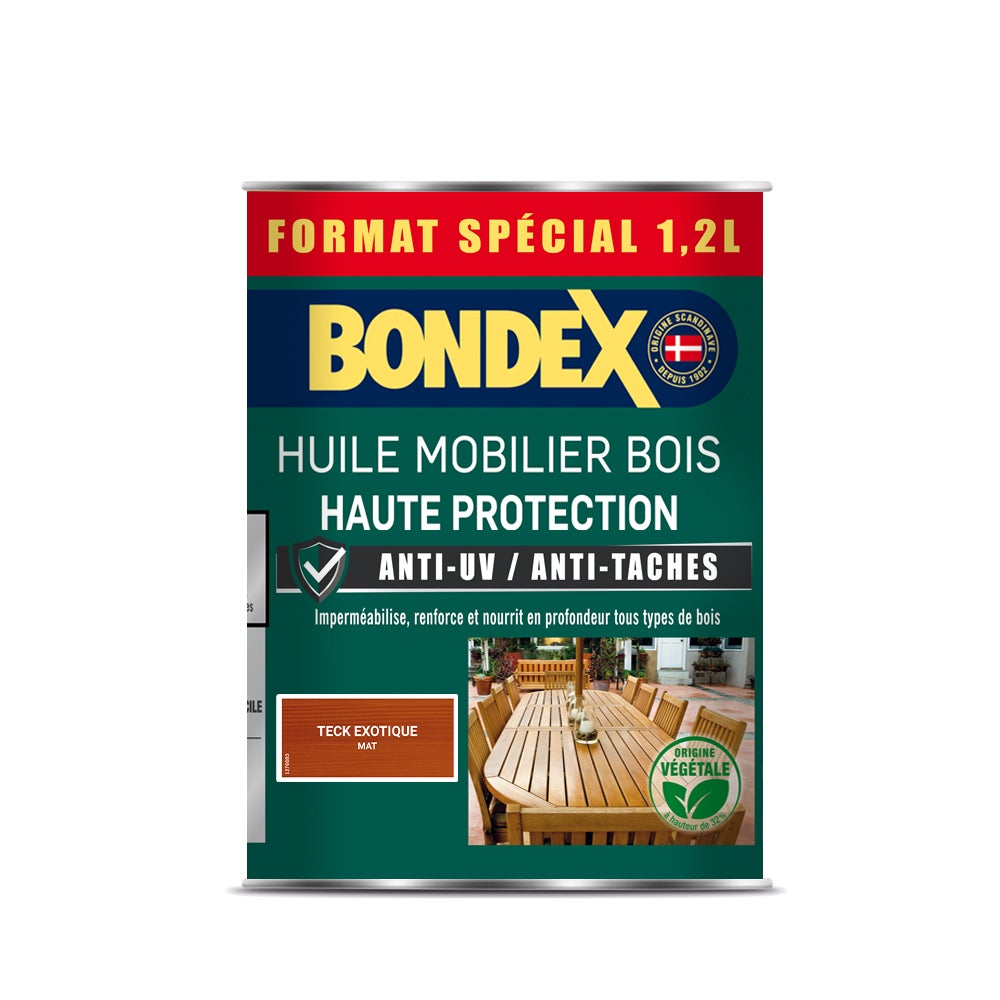 Huile pour bois extérieur BONDEX Mobilier bois haute protection teck mat 1L+20% | Leroy Merlin