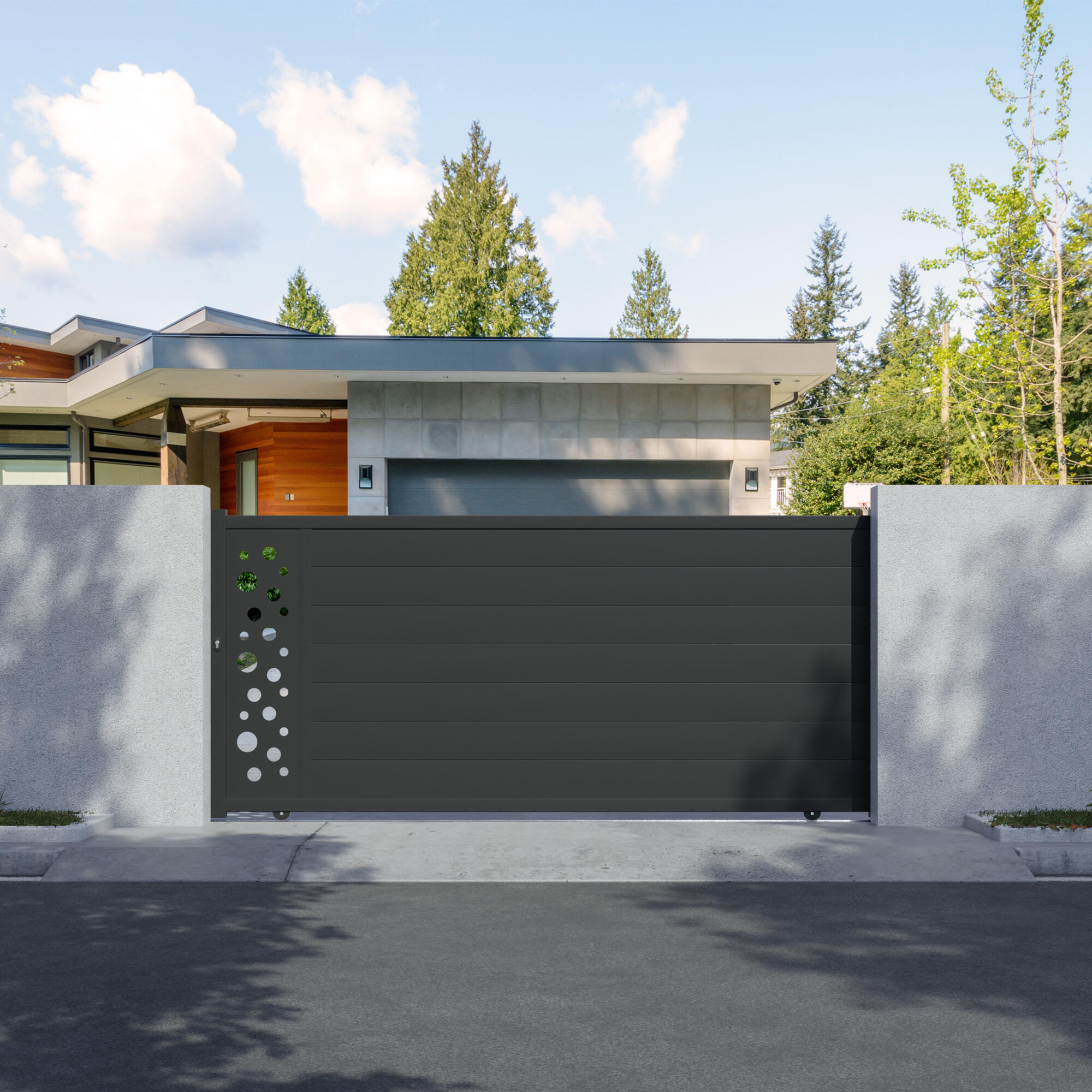 Portail coulissant aluminium Morino-02 gris, L.350 x H.157.8 cm | Leroy ...