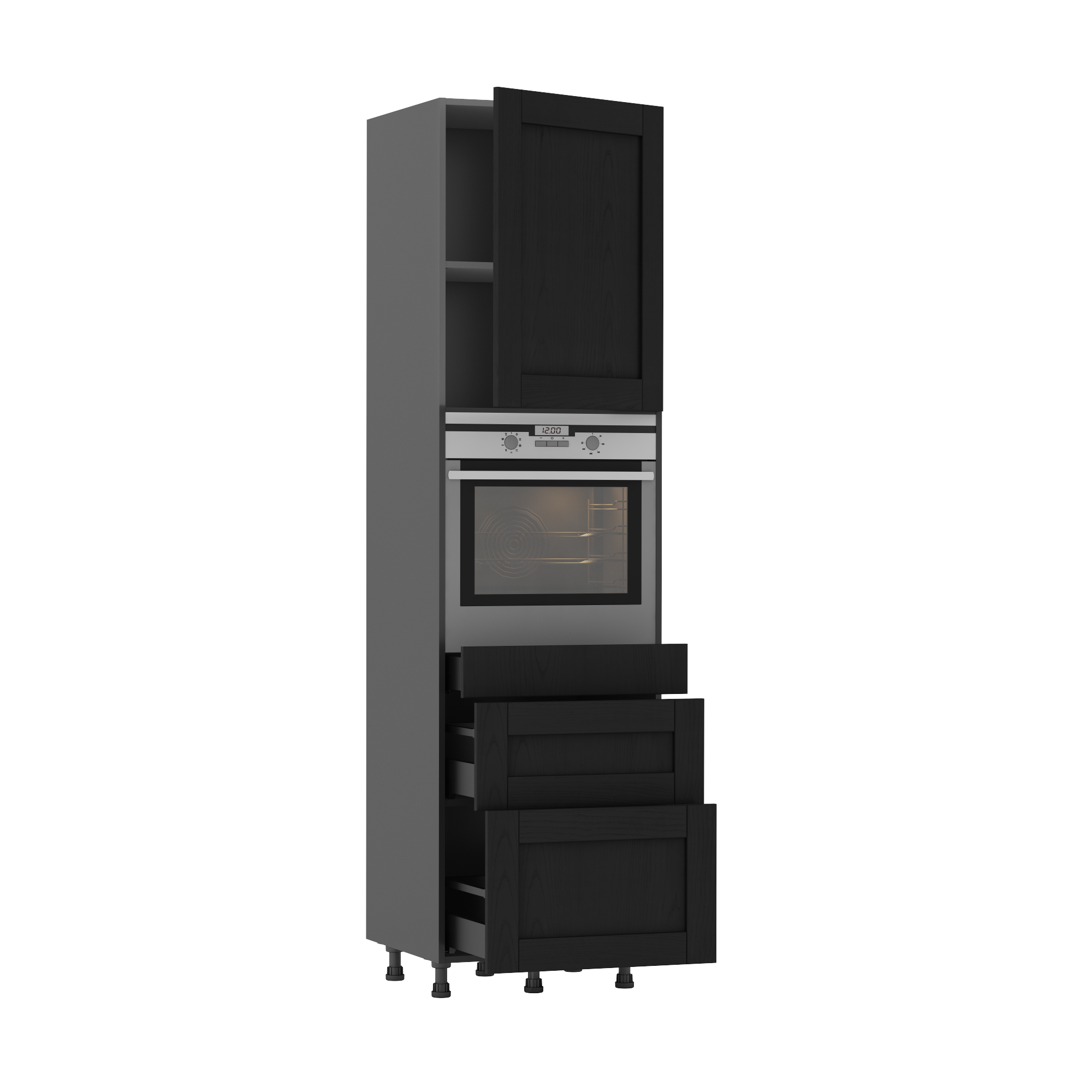 Colonne four de cuisine Boston noir 1 porte et 3 tiroirs H215 x l60 ...