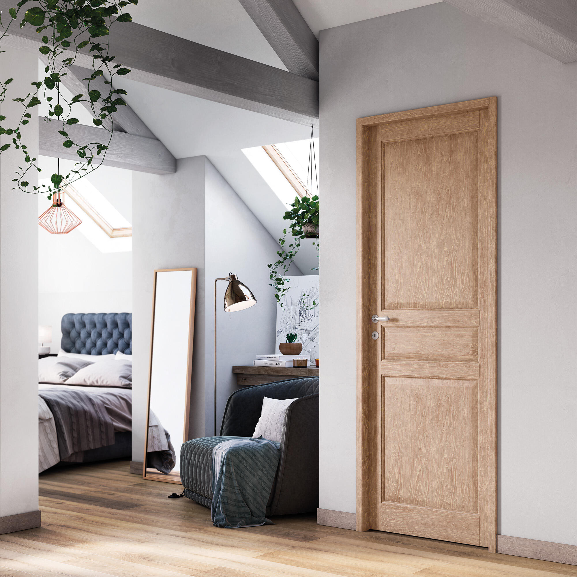 Bloc-porte bois Chêne Agathe chêne H.204 x l.73 cm, poussant droit ...