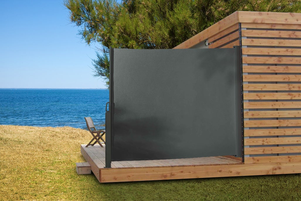 Paravent rétractable 1.6X4M gris anthracite fixation enrouleur mur ou ...