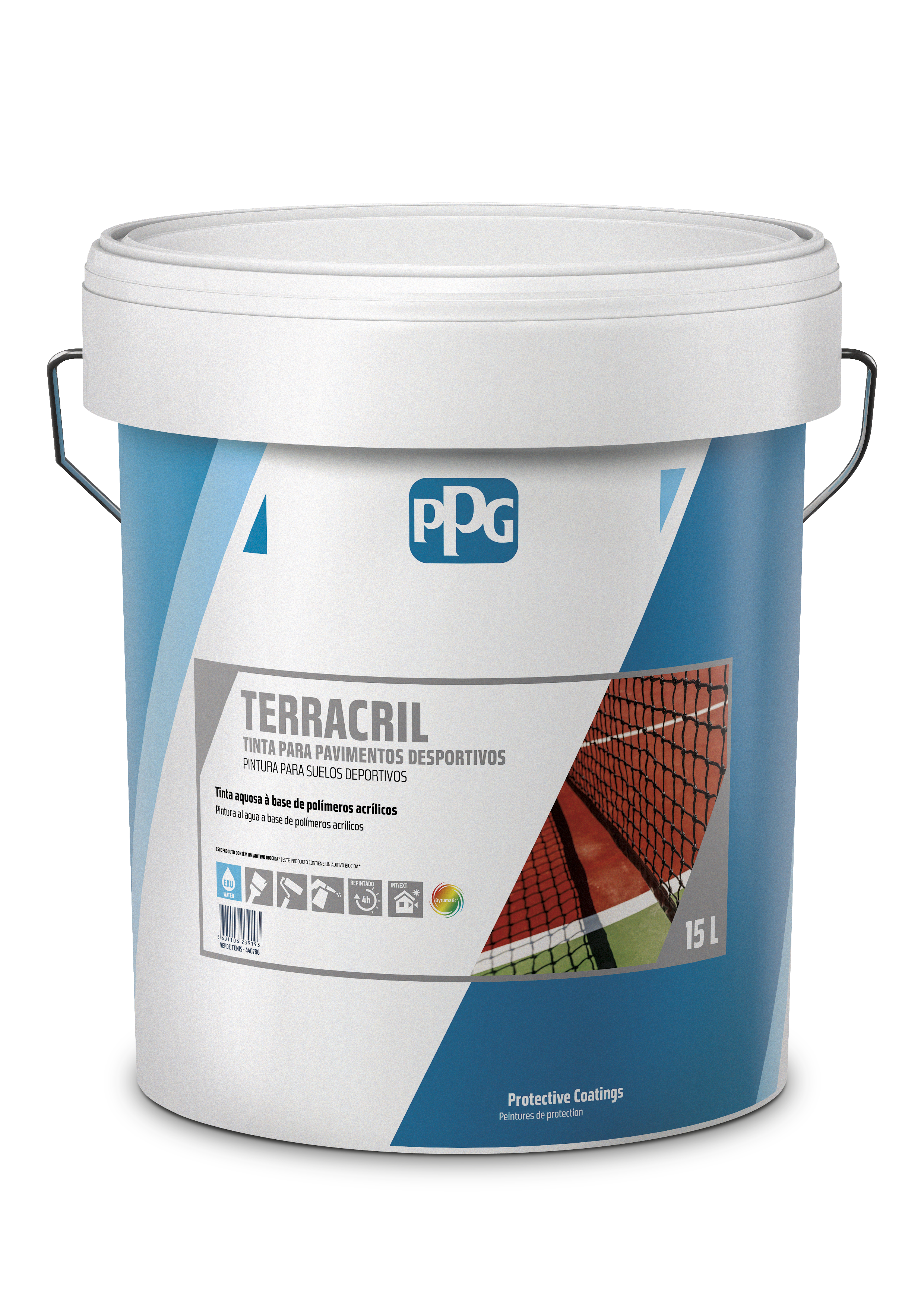 TINTA PARA PAVIMENTOS DESPORTIVOS BASE AQUOSA TERRACRIL PPG 15L CINZA ...