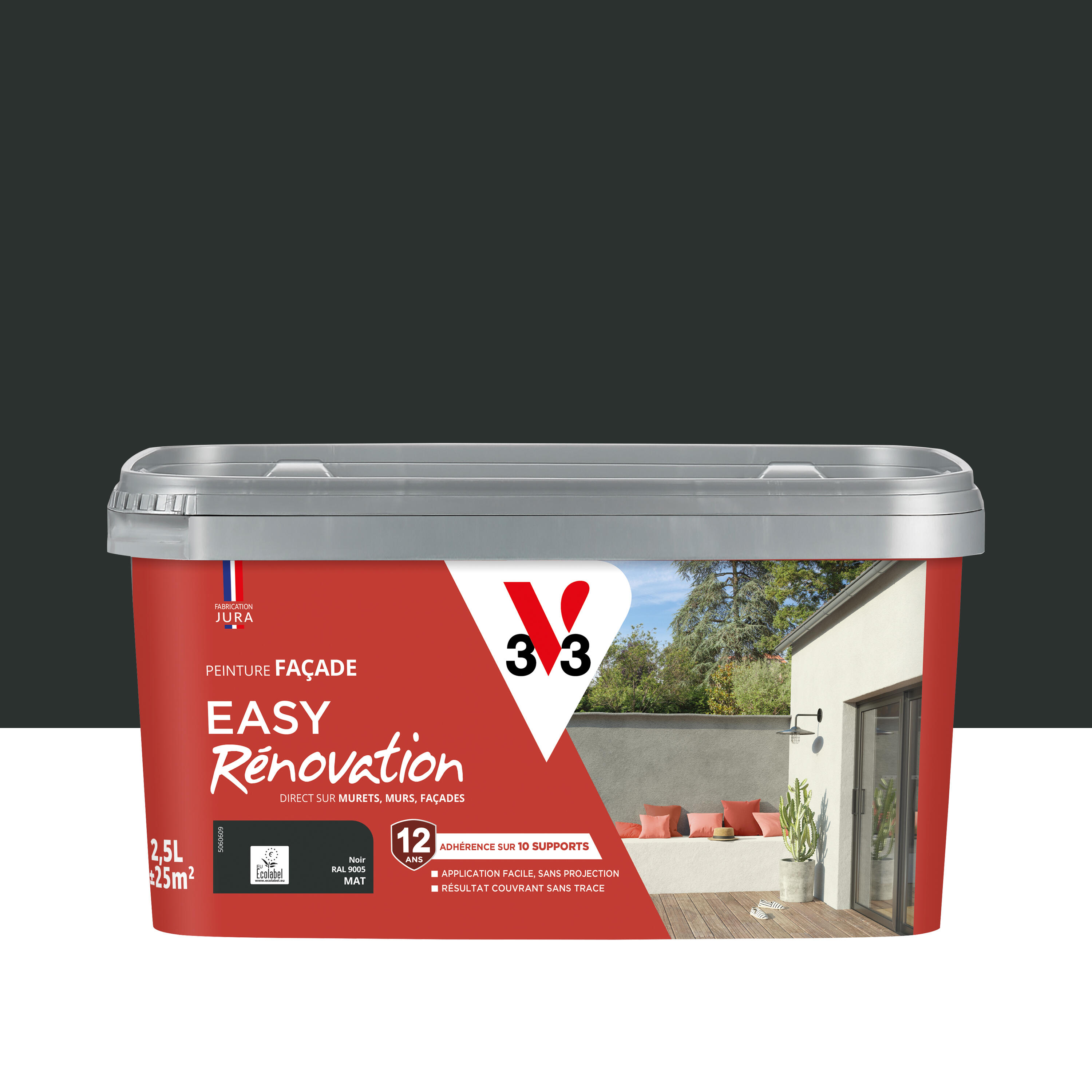 Peinture extérieure façade Easy rénovation V33 noir ral 9005 mat 2.5l ...