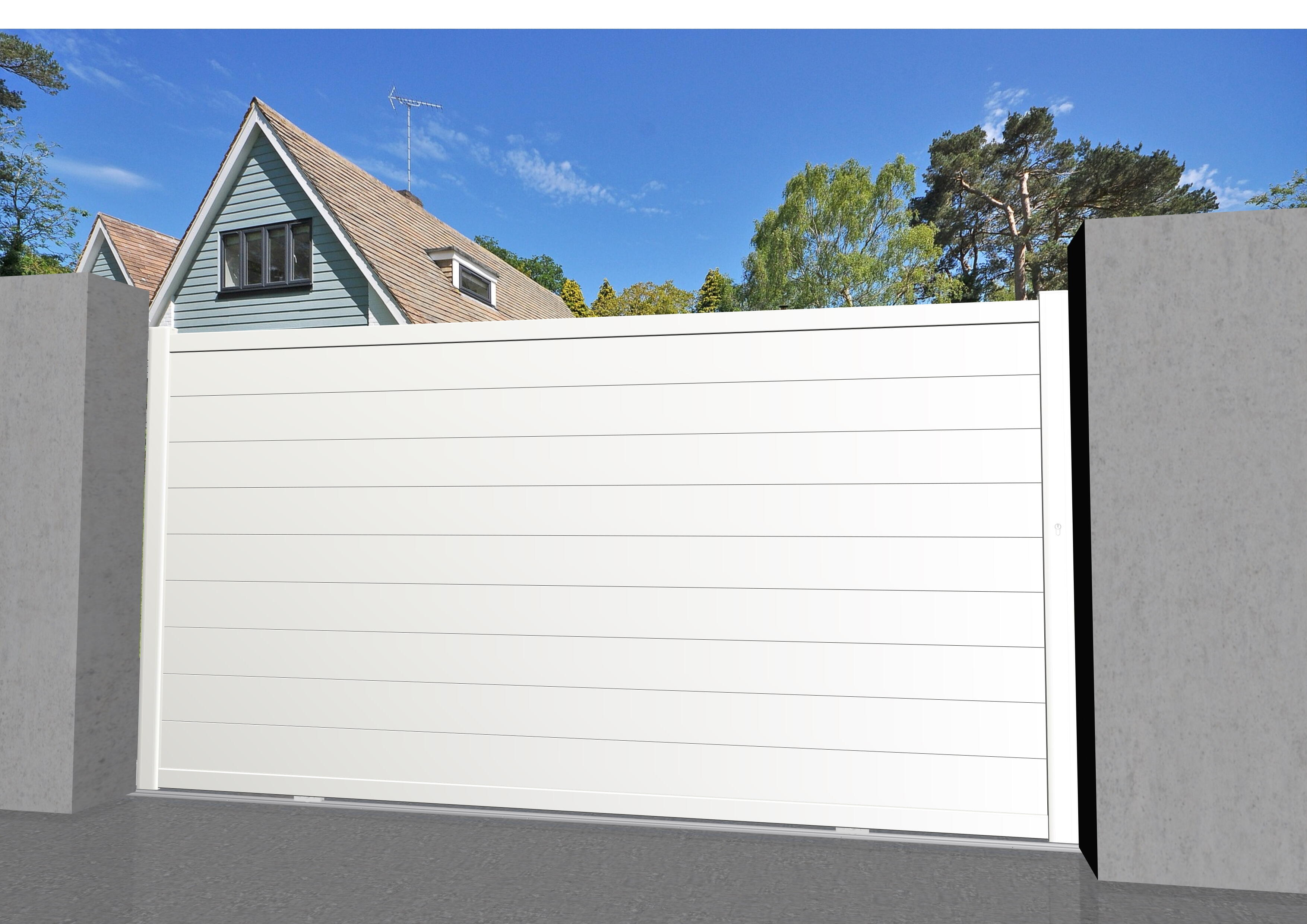 Portail coulissant plein PERALTA l.357xH.175cm p.gauche blanc lisse ...