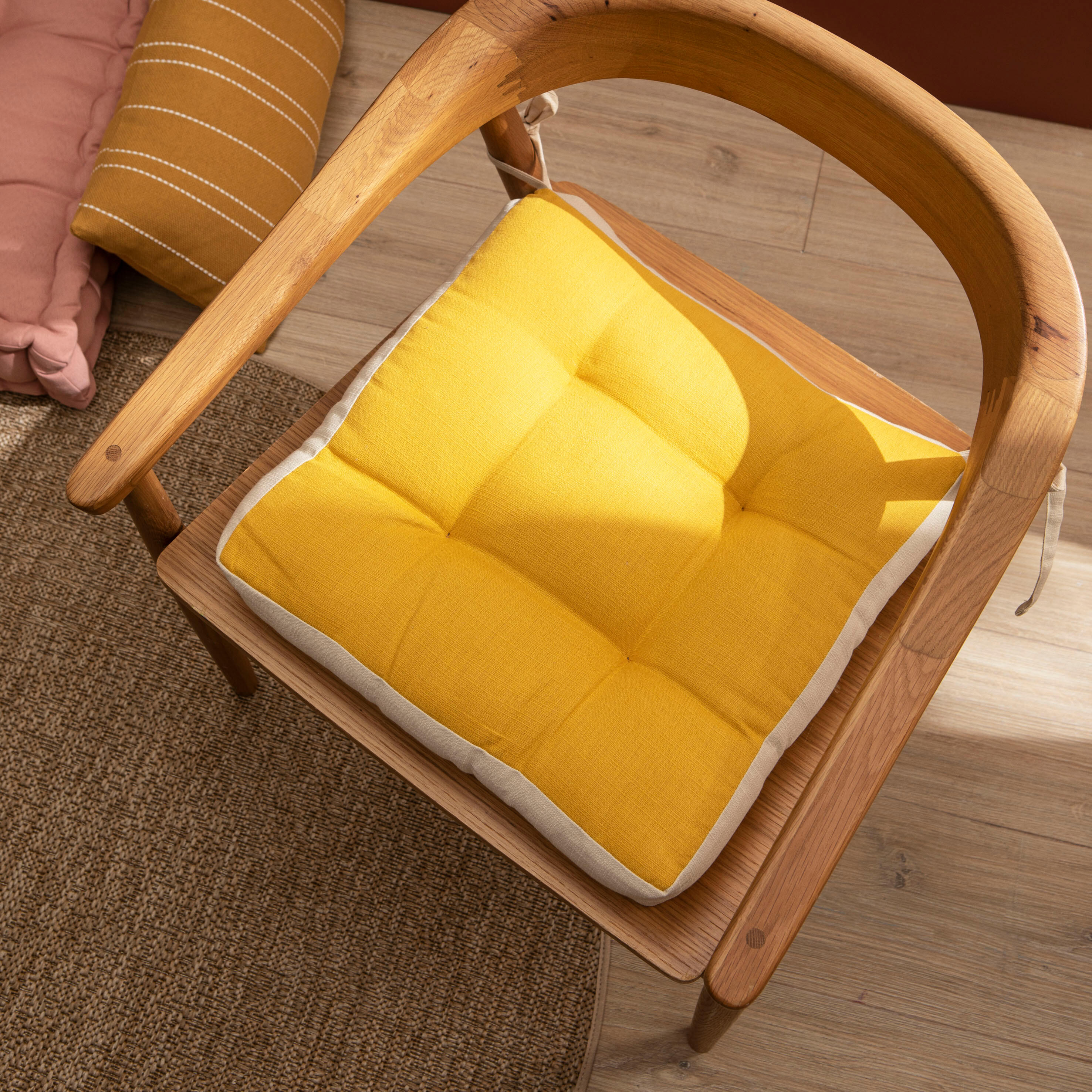 Galette de chaise, 100% coton biologique déperlant Leya, jaune l.40 x H ...