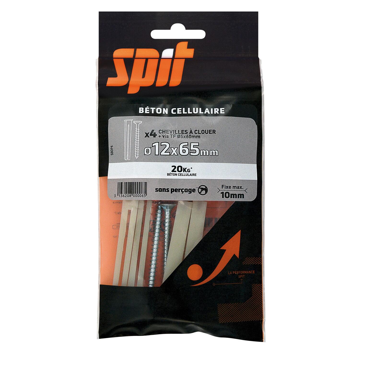 Lot de 4 chevilles pour béton cellulaire SPIT, Ø12 x L.75 mm | Leroy Merlin