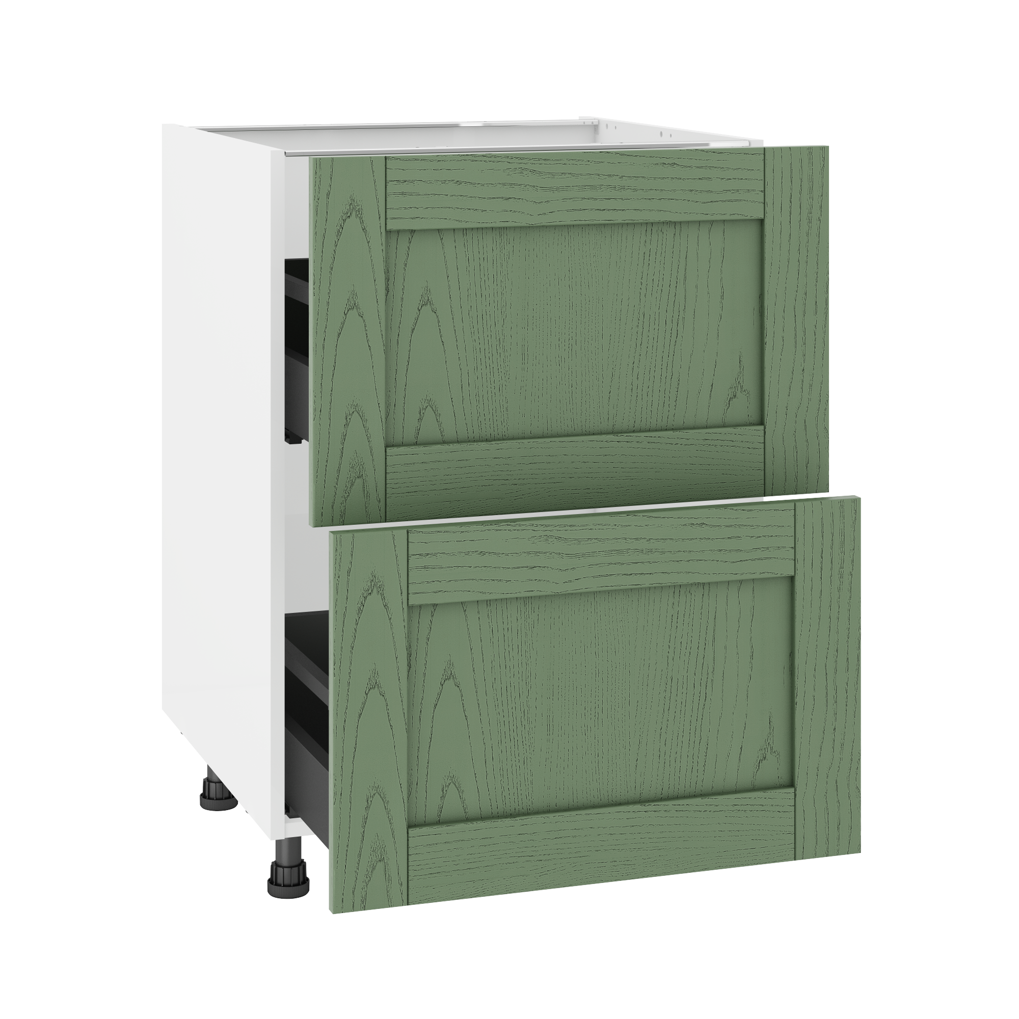 Meuble bas de cuisine Boston vert mat 2 tiroirs H77 x l60 | Leroy Merlin