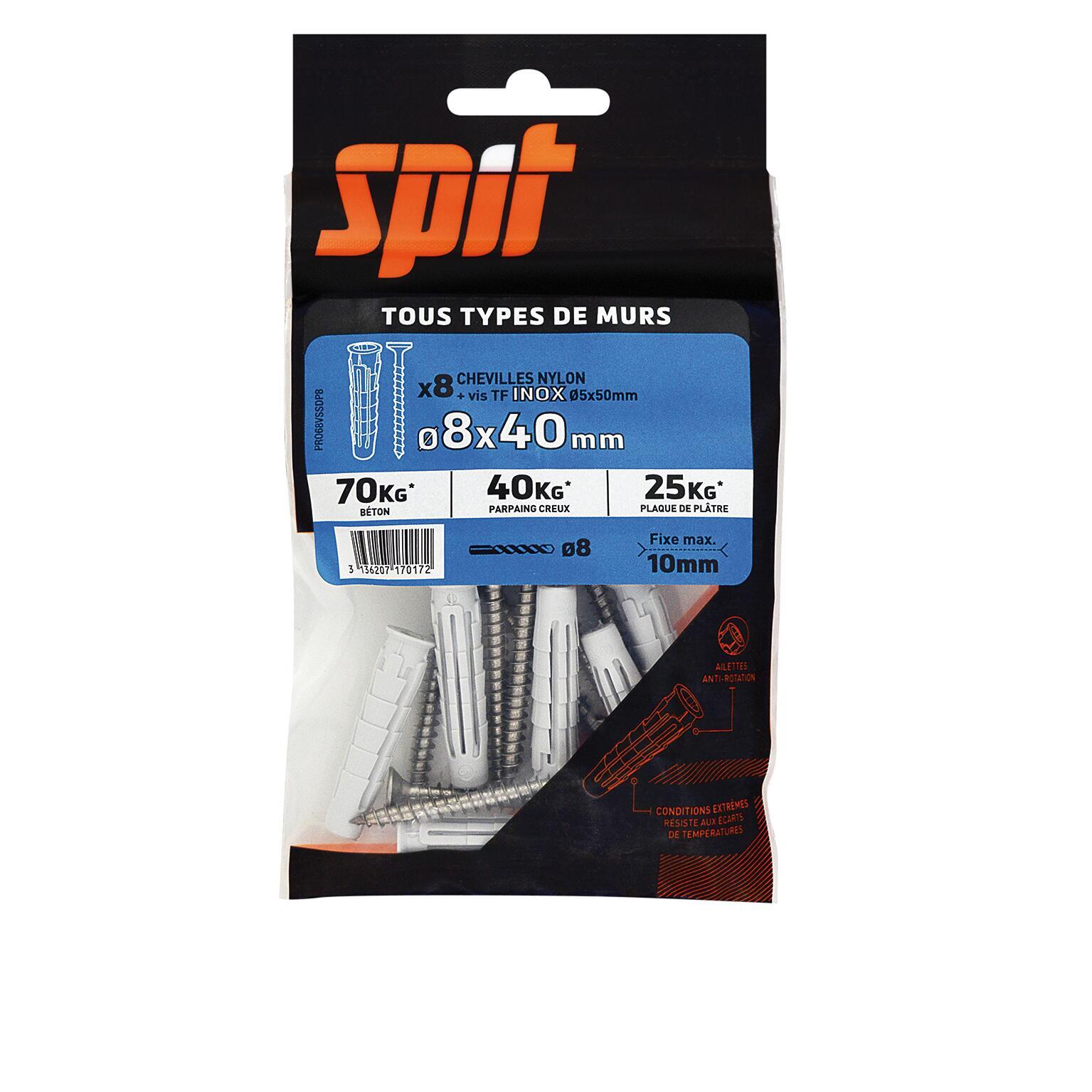 8 chevilles et vis inox SPIT, Ø8 x L.40 mm | Leroy Merlin